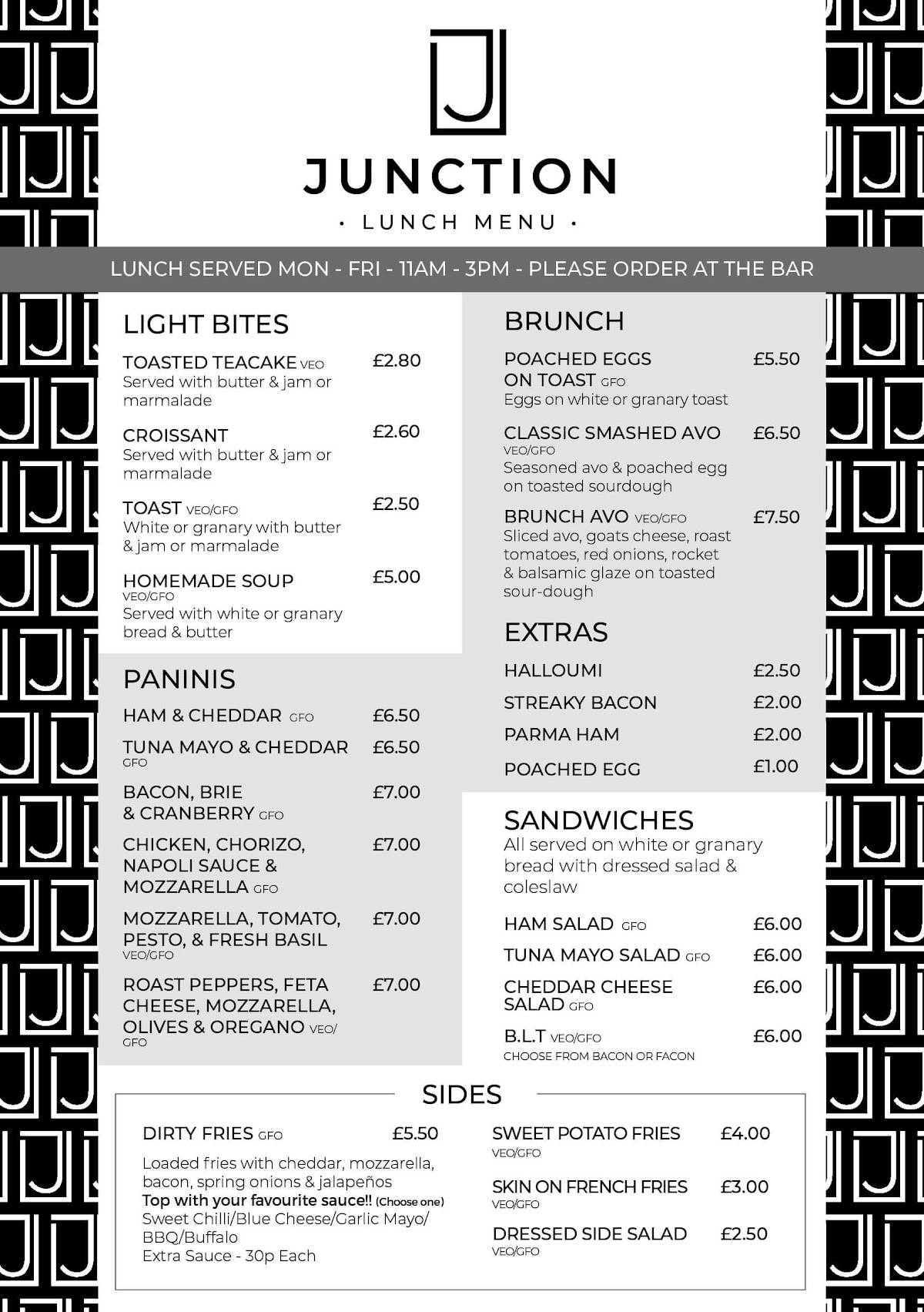Menu at Junction pub & bar, Chesterfield