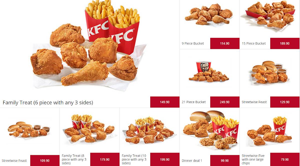 Speisekarte von KFC Shell Eldorado Park restaurant, Johannesburg, 89 Sirkel Rd