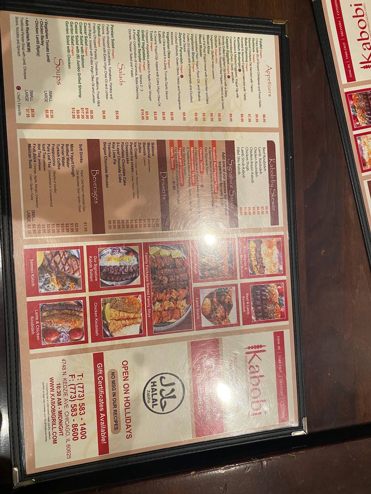 Menu at Kabobi - Persian and Mediterranean Grill restaurant, Chicago