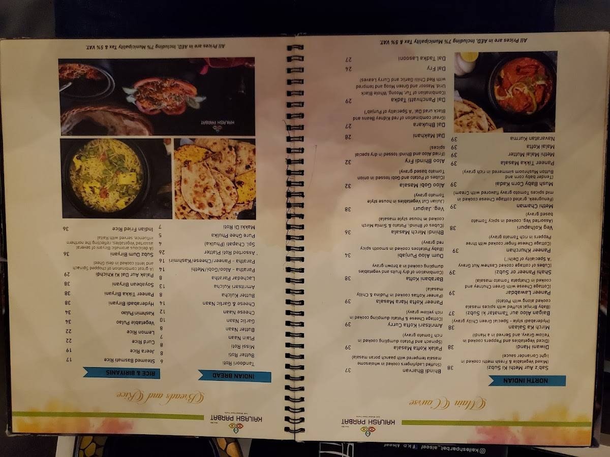 Menu at Kailash Parbat restaurant, Dubai, Al Seef St