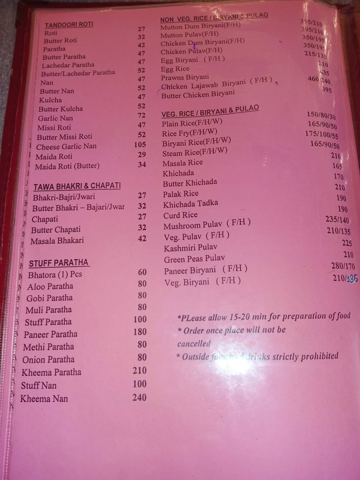 Menu at Kaka Ka Dhaba, Nashik, Pragati Market
