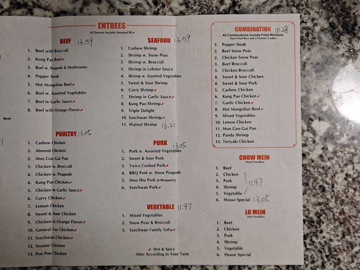 Menu at Szechwan Express restaurant, Salt Lake City
