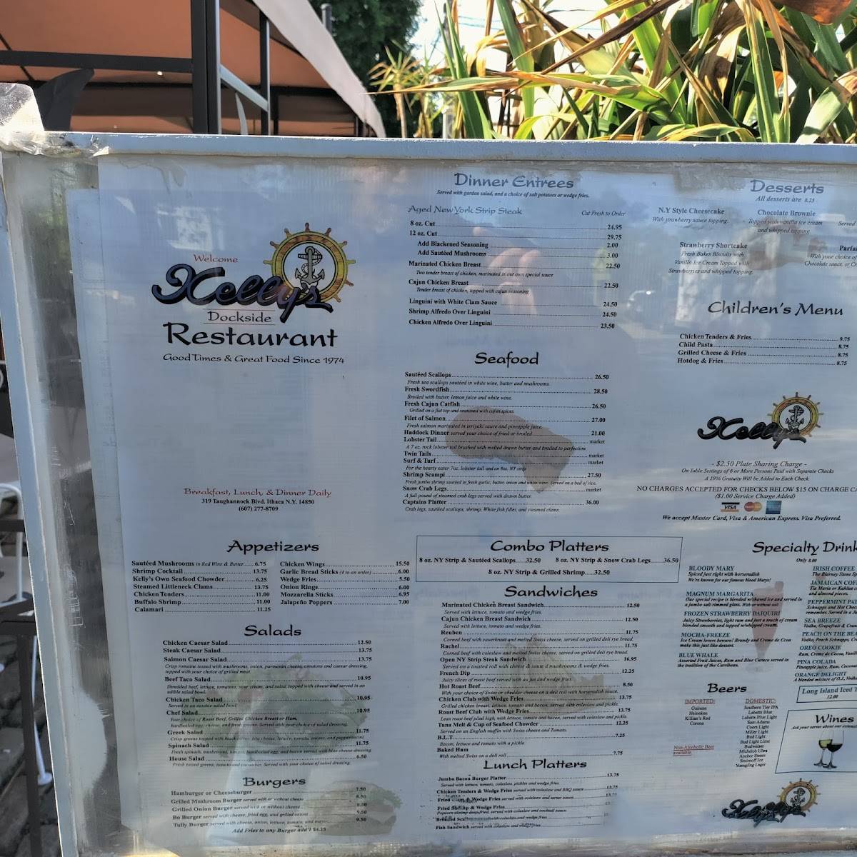 Menu at Kelly's Dockside Cafe, Ithaca
