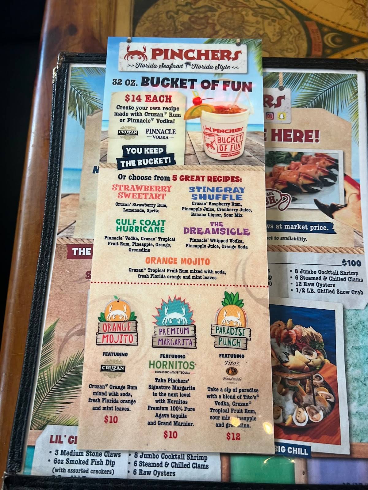 Menu at Pinchers restaurant, Key West