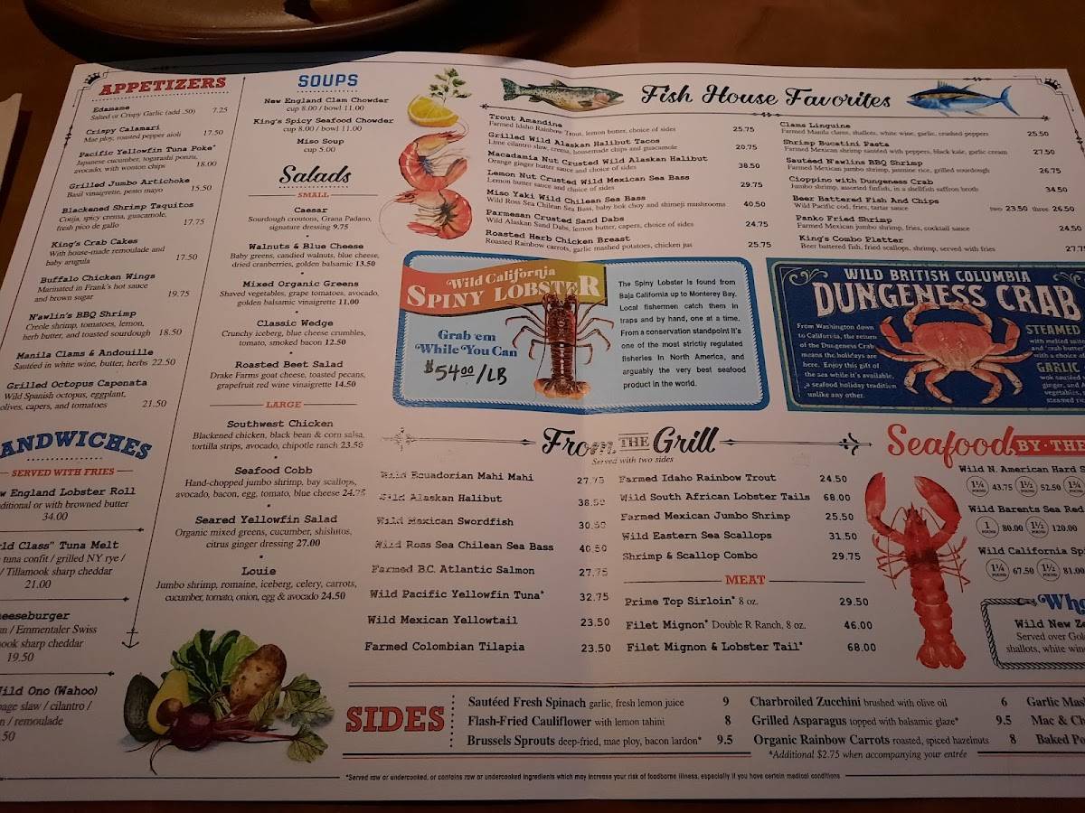 Menu at King's Fish House restaurant, Laguna Hills