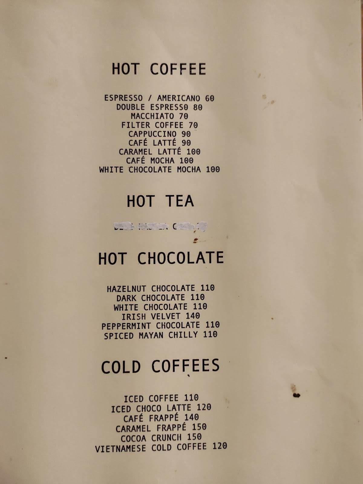 Menu at Cocoa Tree - MG Road, Kochi, The Avenue Regent