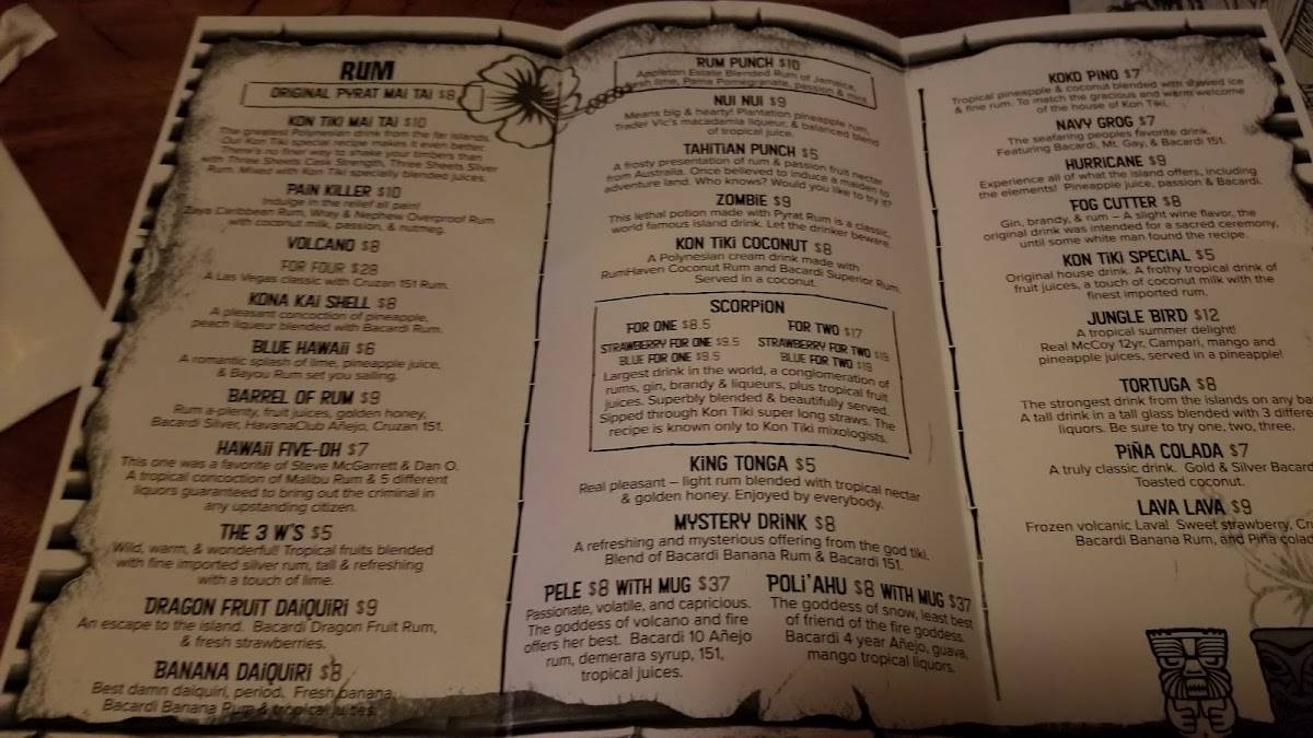 Menu at Kon Tiki Restaurant & Lounge, Tucson
