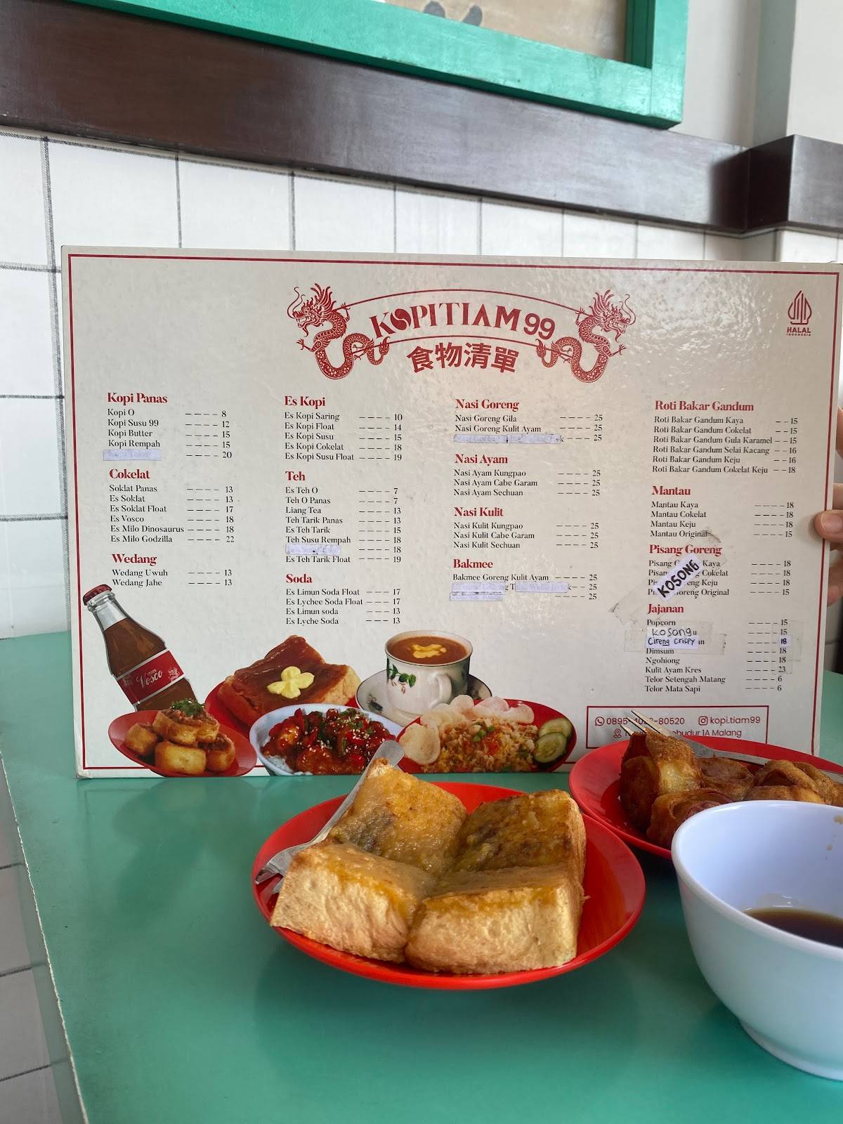 Menu at Kopitiam 99 restaurant, Malang
