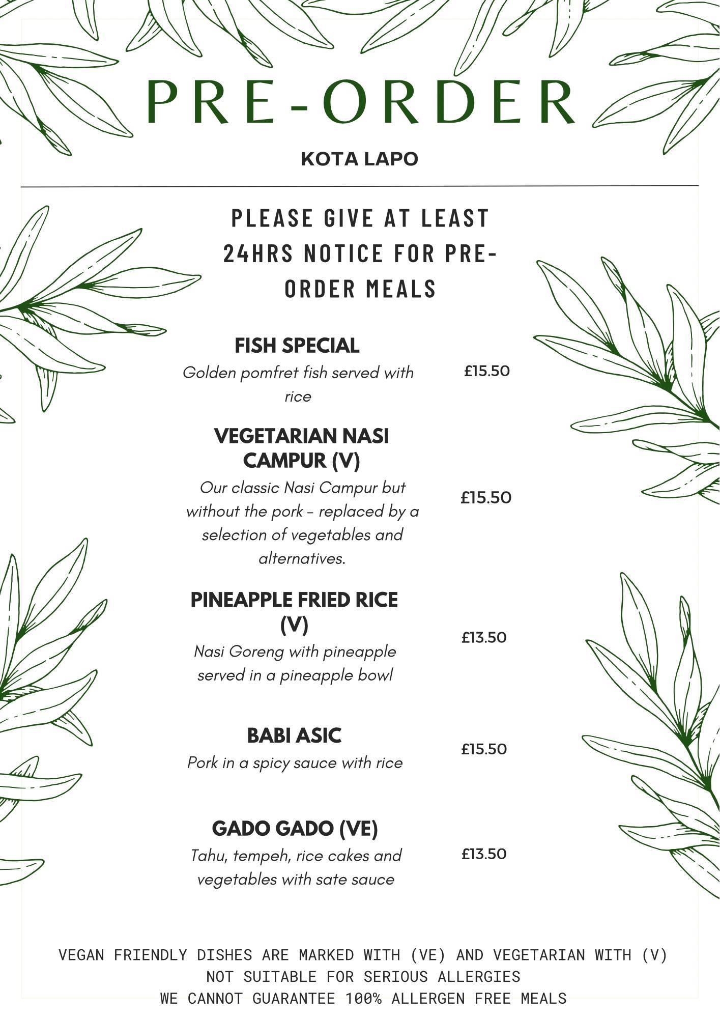 Menu at Kota Lapo Indonesian Street Food restaurant, Glossop