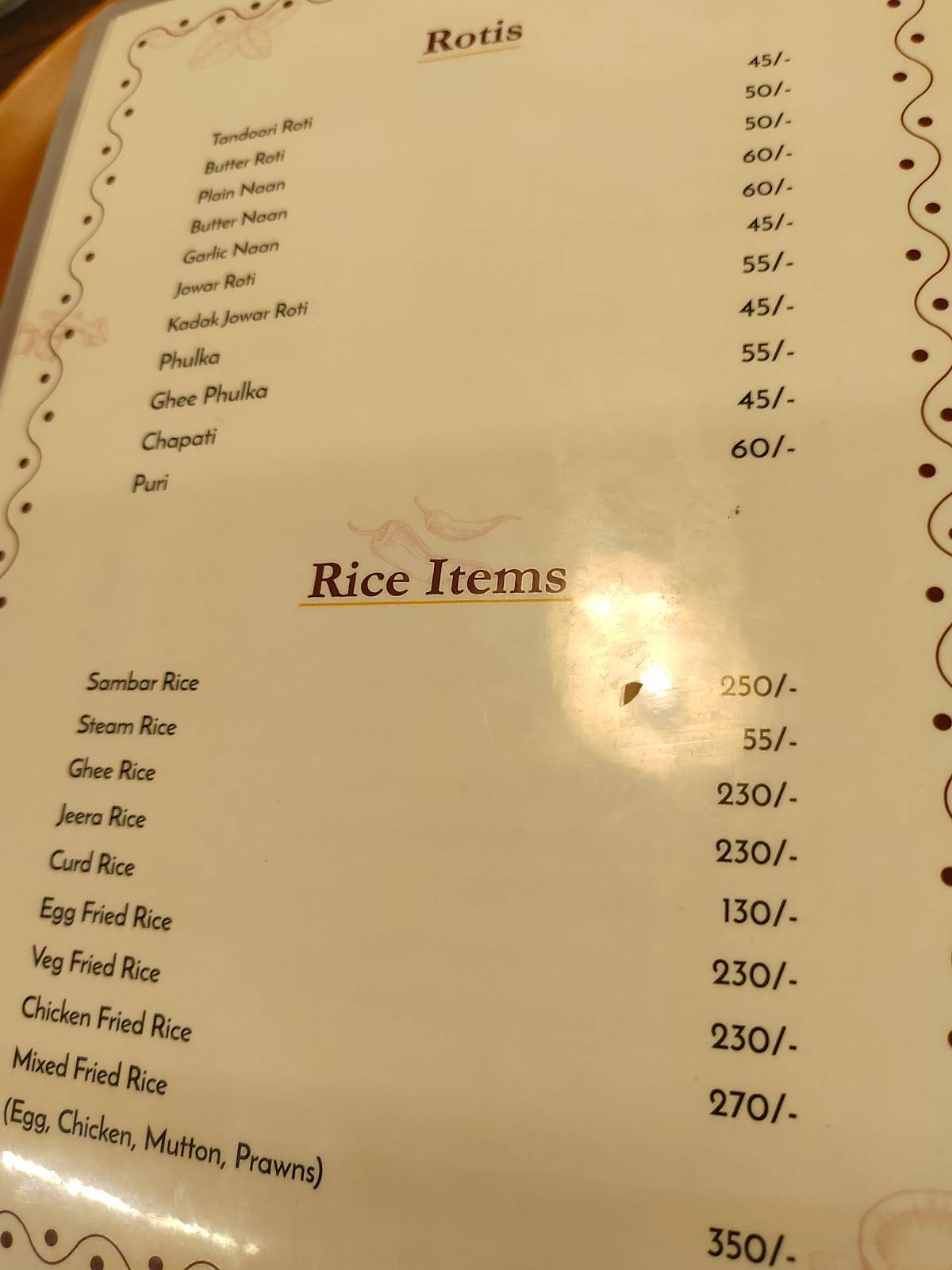 Menu at Kritunga - The Palegar's Cuisine Kondapur, Hyderabad
