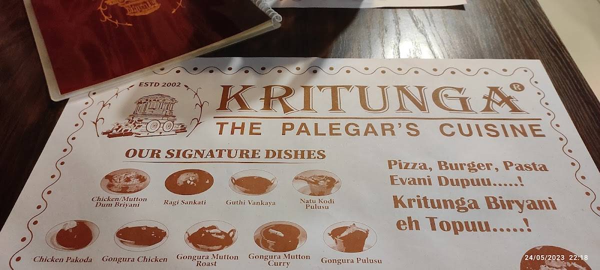 Menu at Kritunga - The Palegar's Cuisine Kondapur, Hyderabad