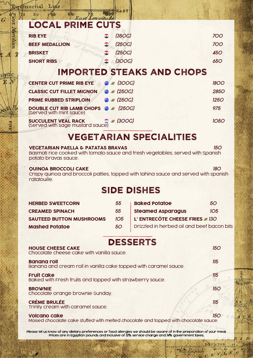 Menu at L' Entrecote Steak House steakhouse, Sharm El-Sheikh