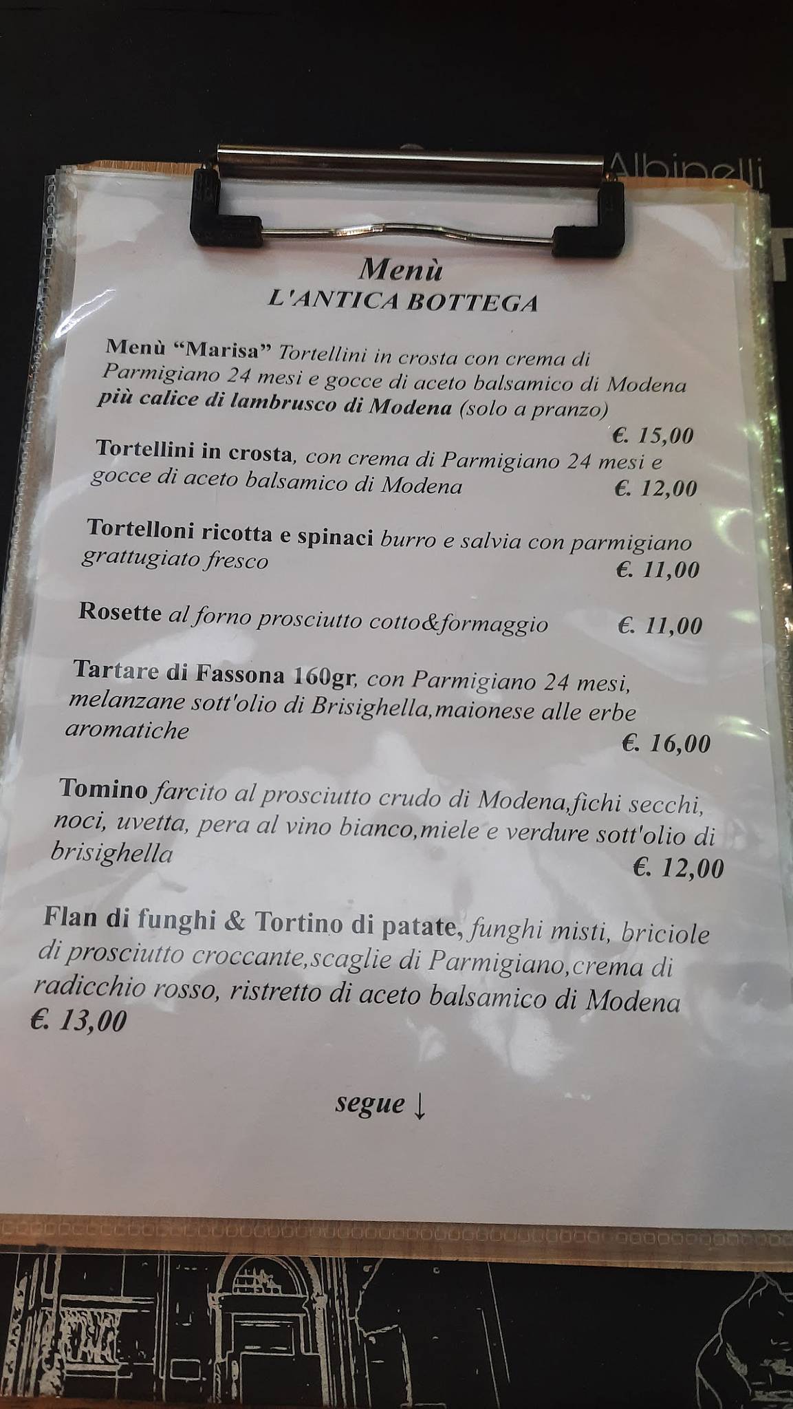 Menu da L'Antica Bottega Modena pub & bar, Modena