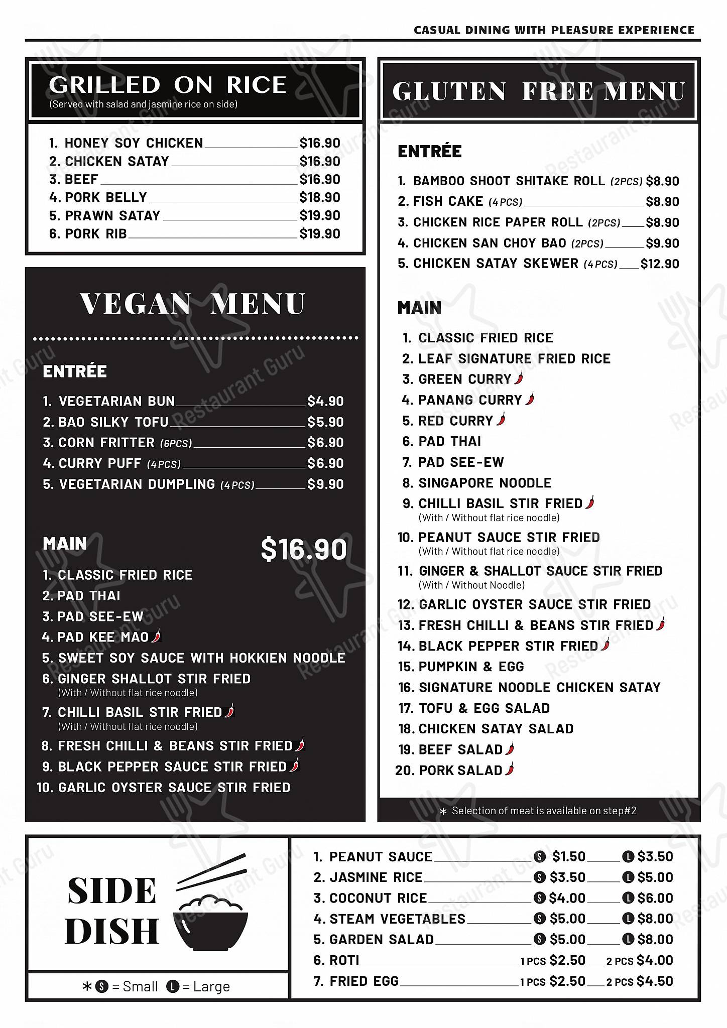 Menu at LEAF IN NOWRA, MODERN THAI & ASIAN RESTAURANT, Nowra