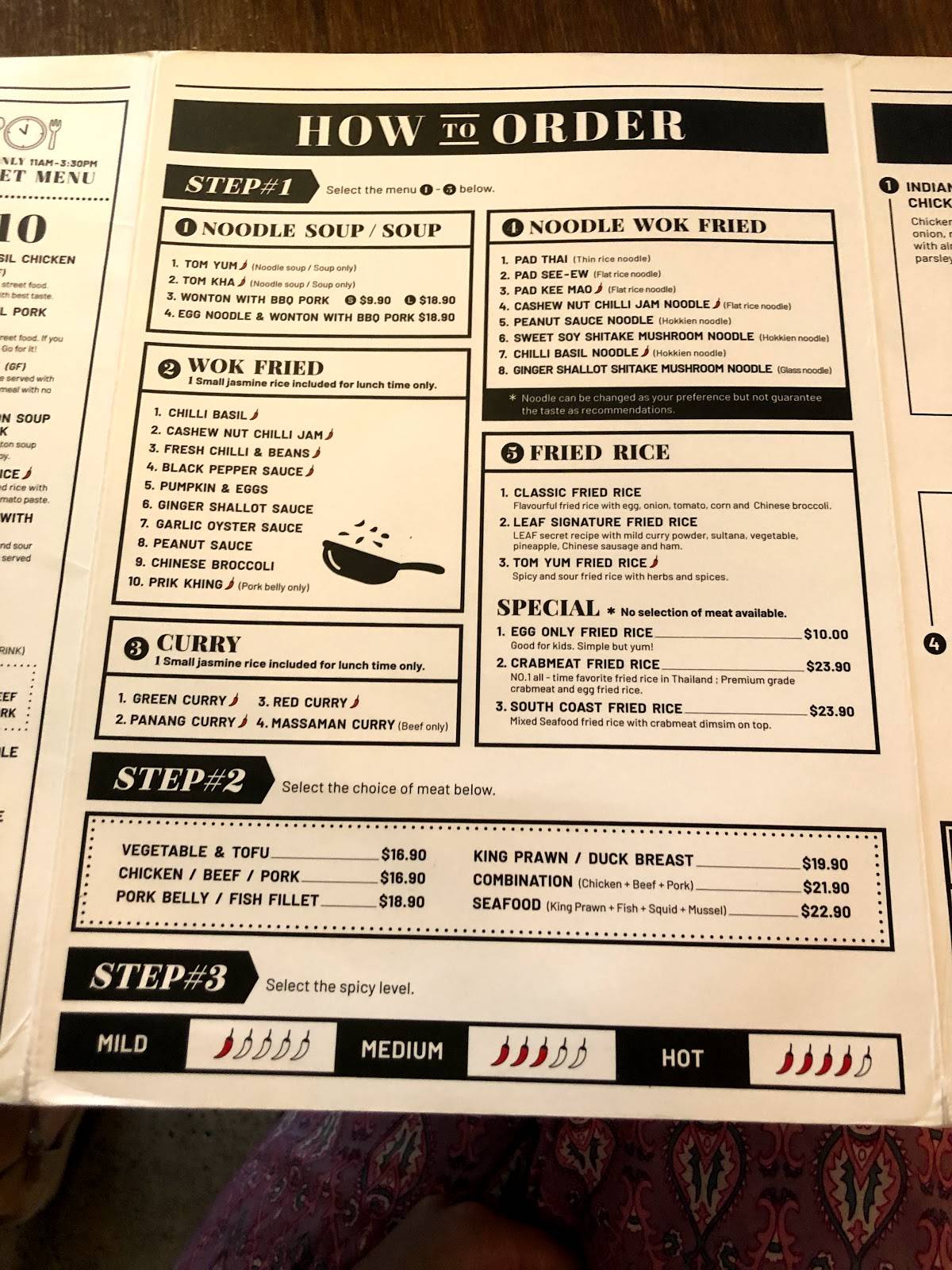 Menu at LEAF IN NOWRA, MODERN THAI & ASIAN RESTAURANT, Nowra