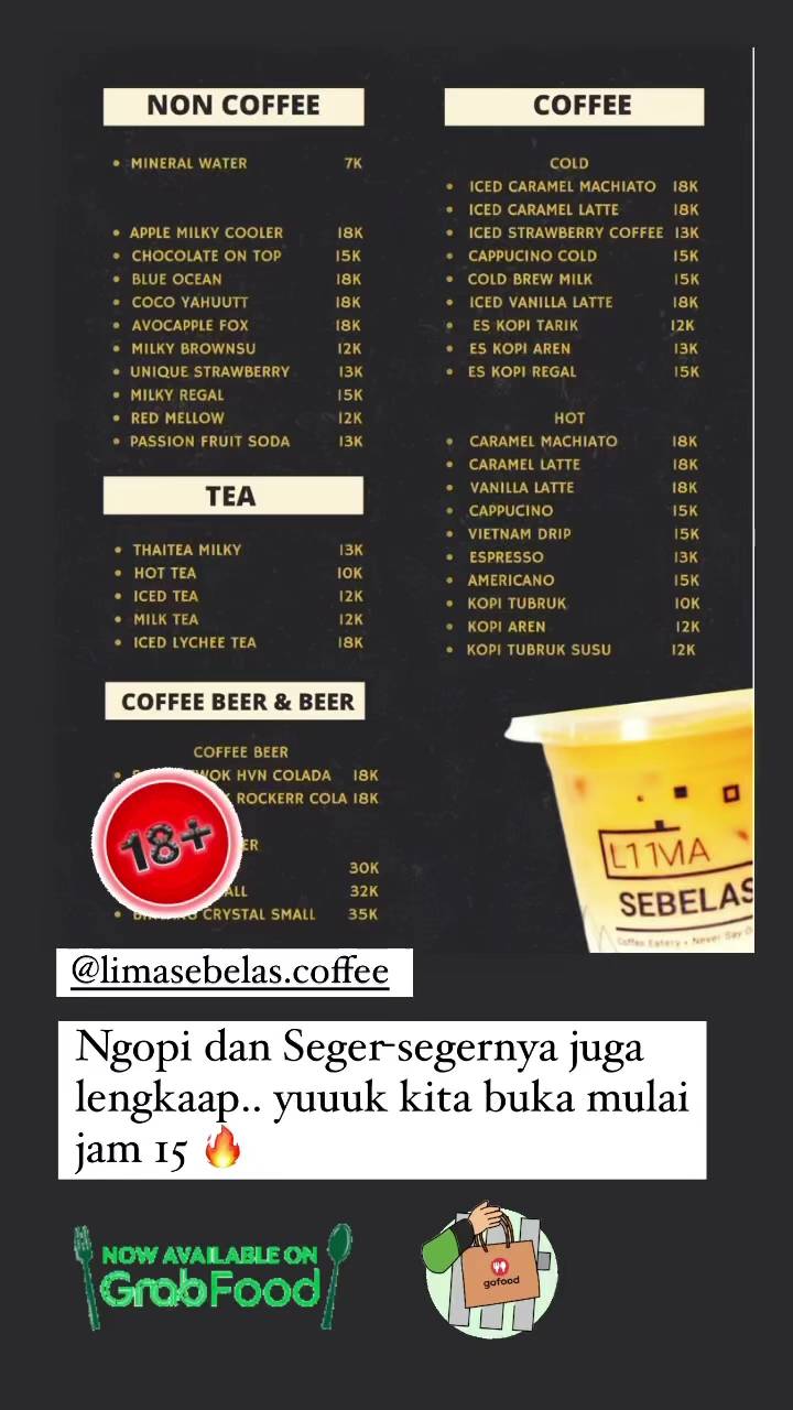Menu at LIMA SEBELAS Cafe, Malang