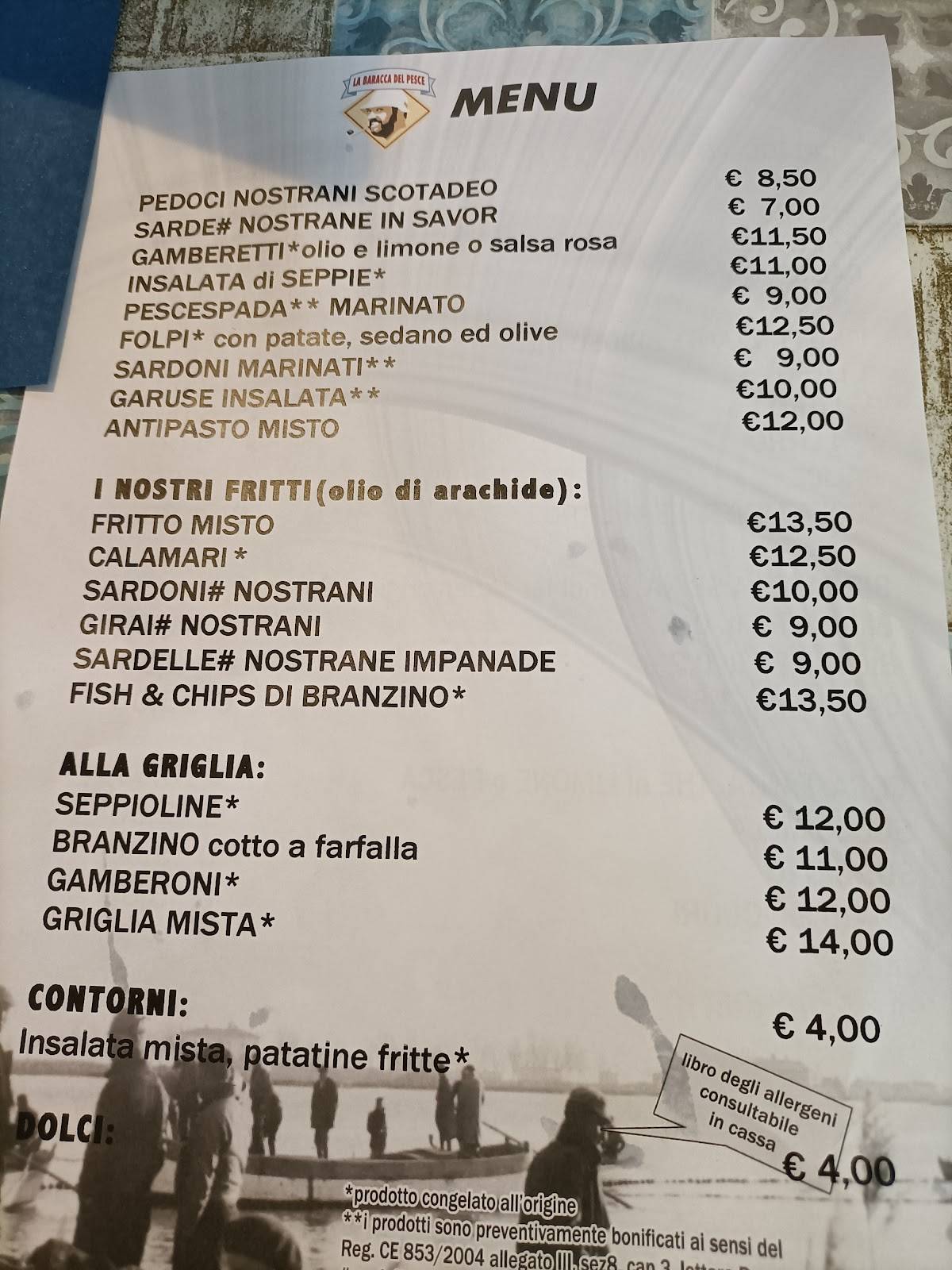 Menu da La Baracca Del Pesce, Turriaco
