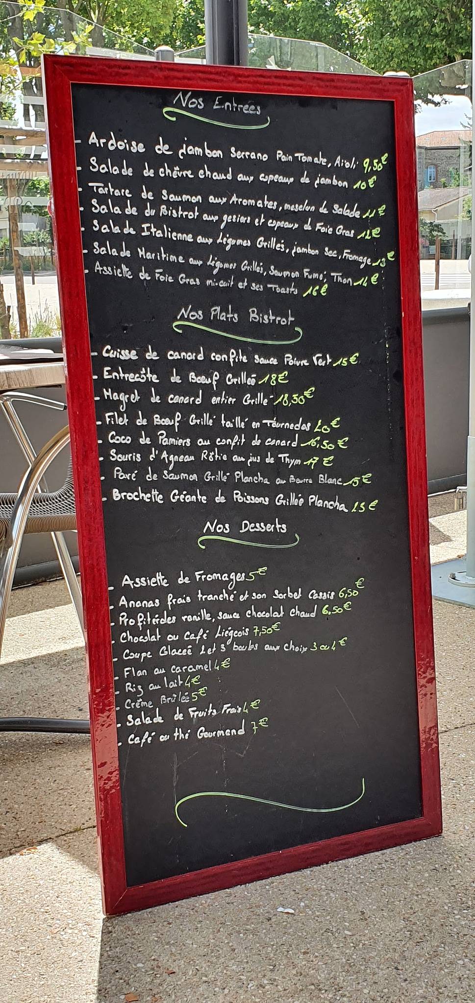 Menu au Bistrot La Bascule restaurant, Pamiers
