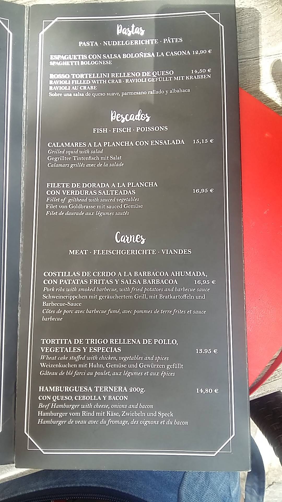 Menu at La Casona restaurant, Sóller
