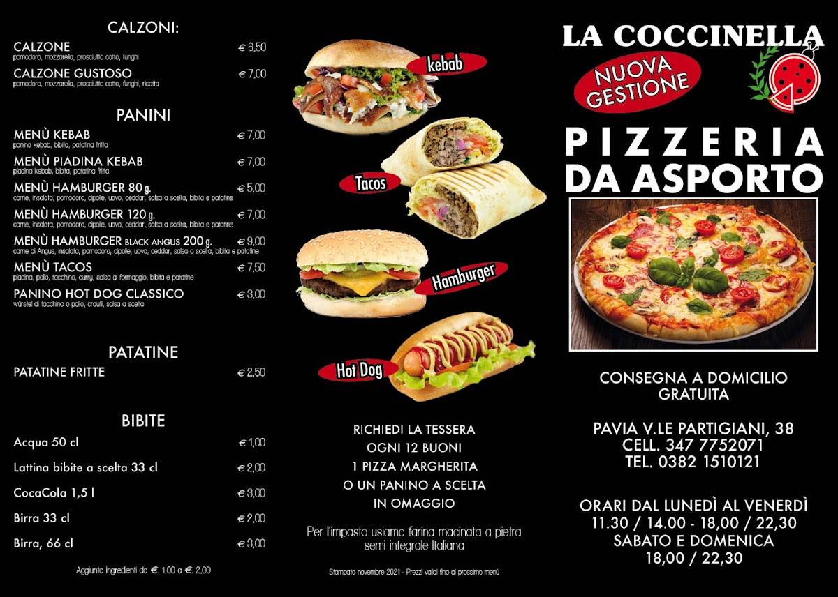 Speisekarte von La Coccinella pizza, Pavia