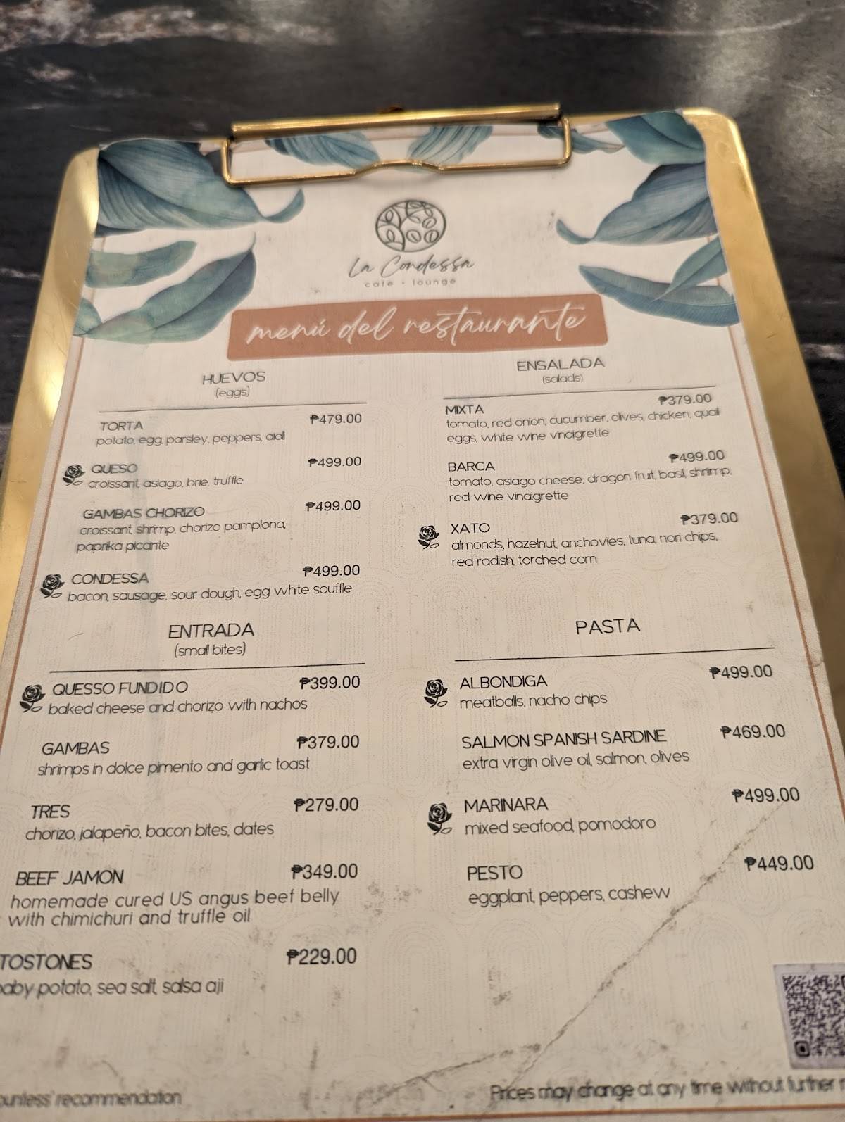 Menu at La Condessa Cafe and Lounge, Quezon City