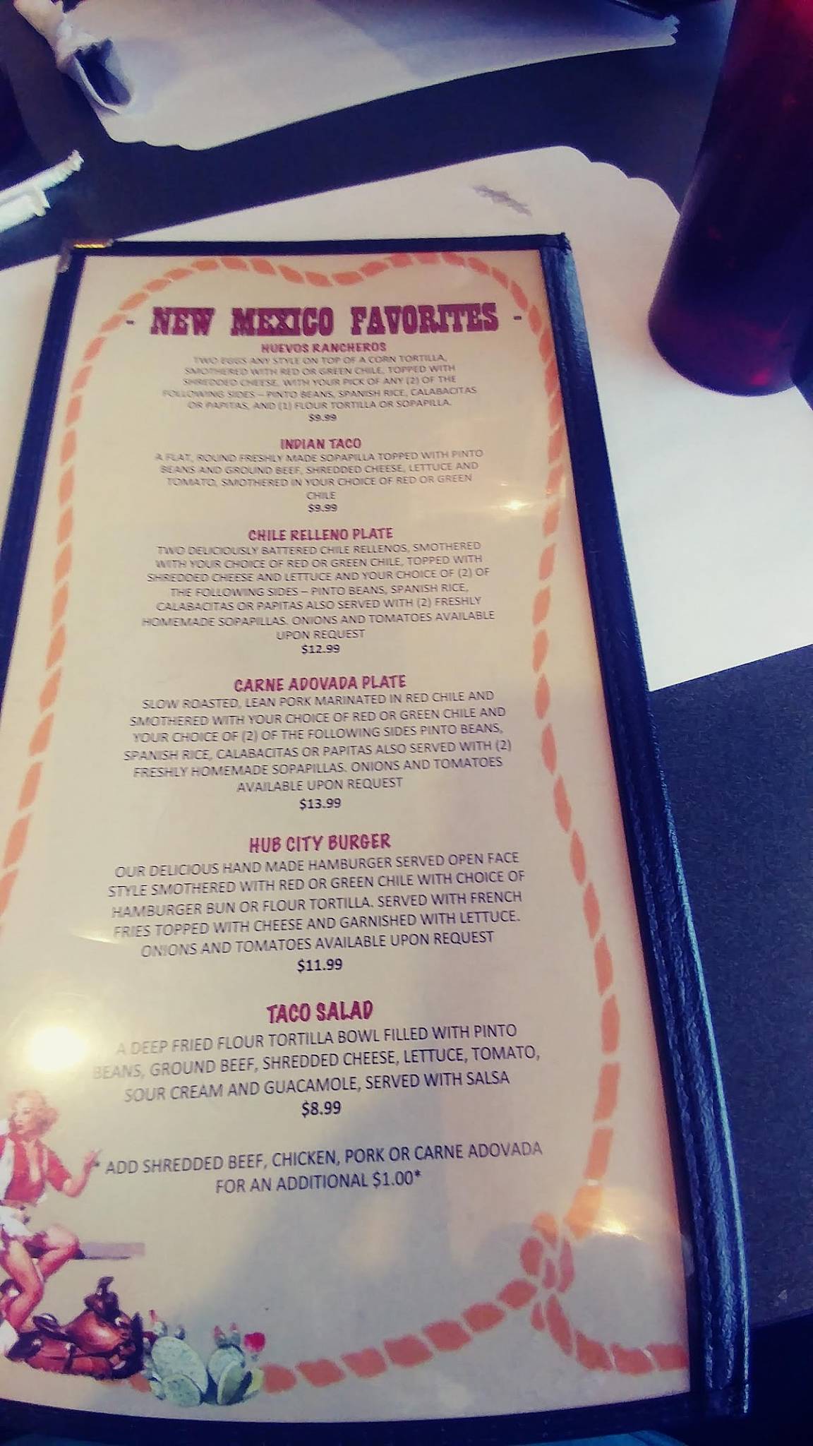 Menu at La Dos Gringas restaurant, Belen