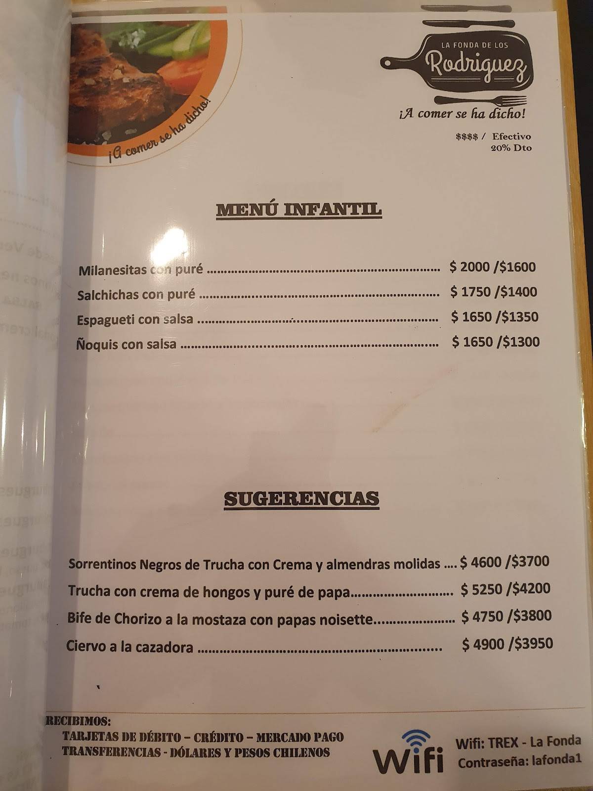 Menu at La Fonda de Los Rodriguez Restaurante, Villa La Angostura