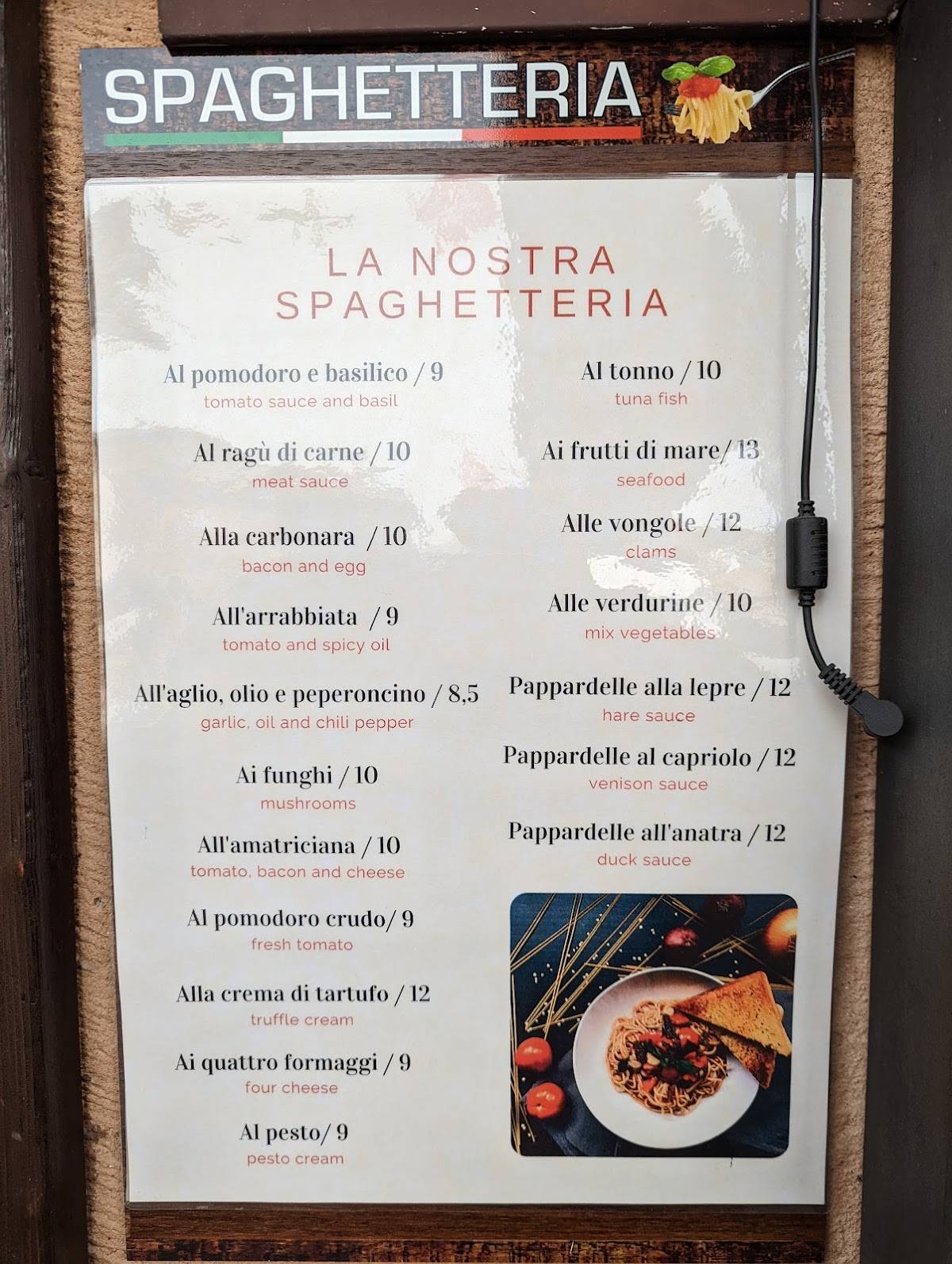 Menu da La Nostra Spaghetteria ristorante, Livigno