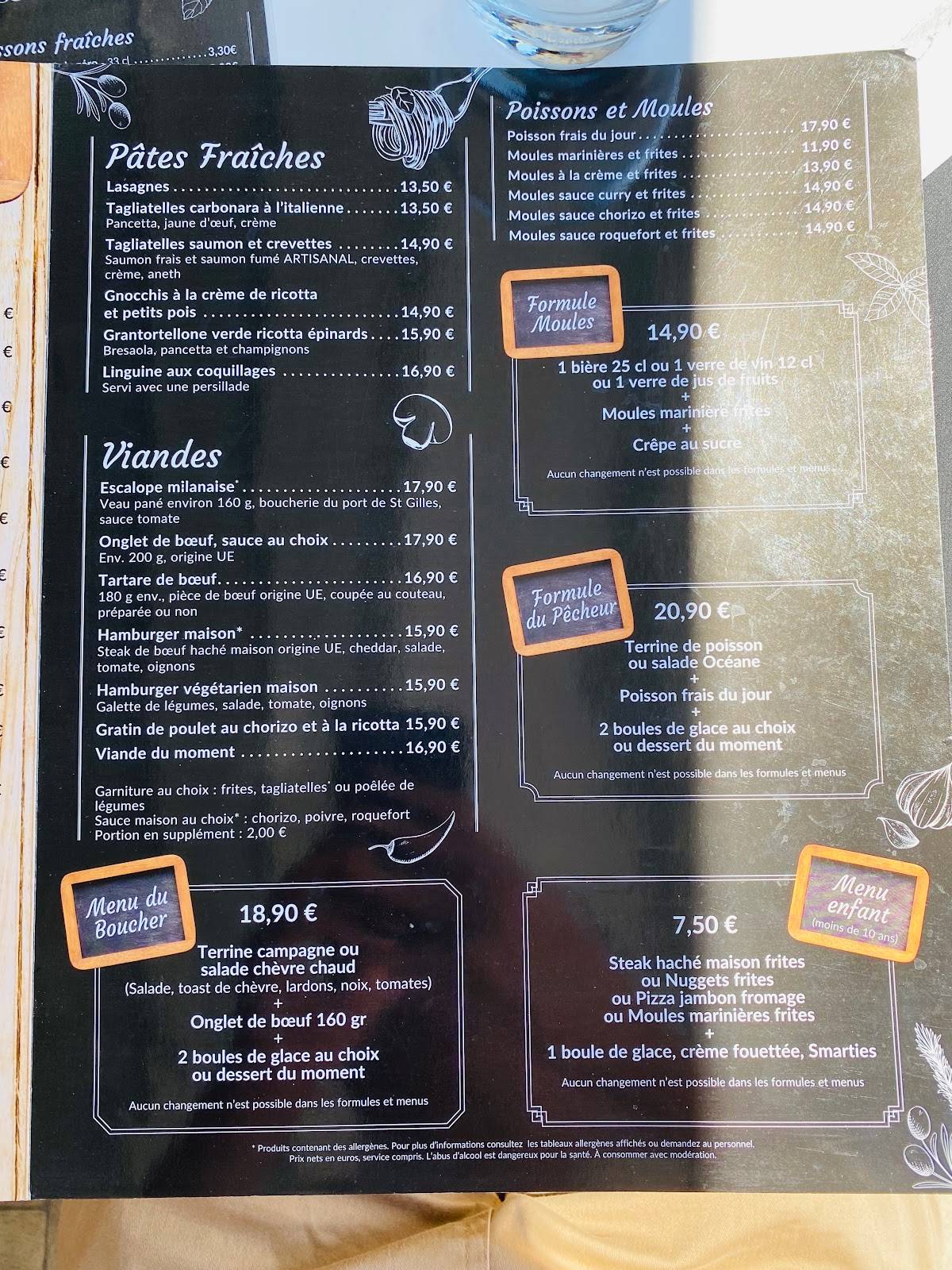 Menu au La Novità restaurant, Saint-Gilles-Croix-de-Vie