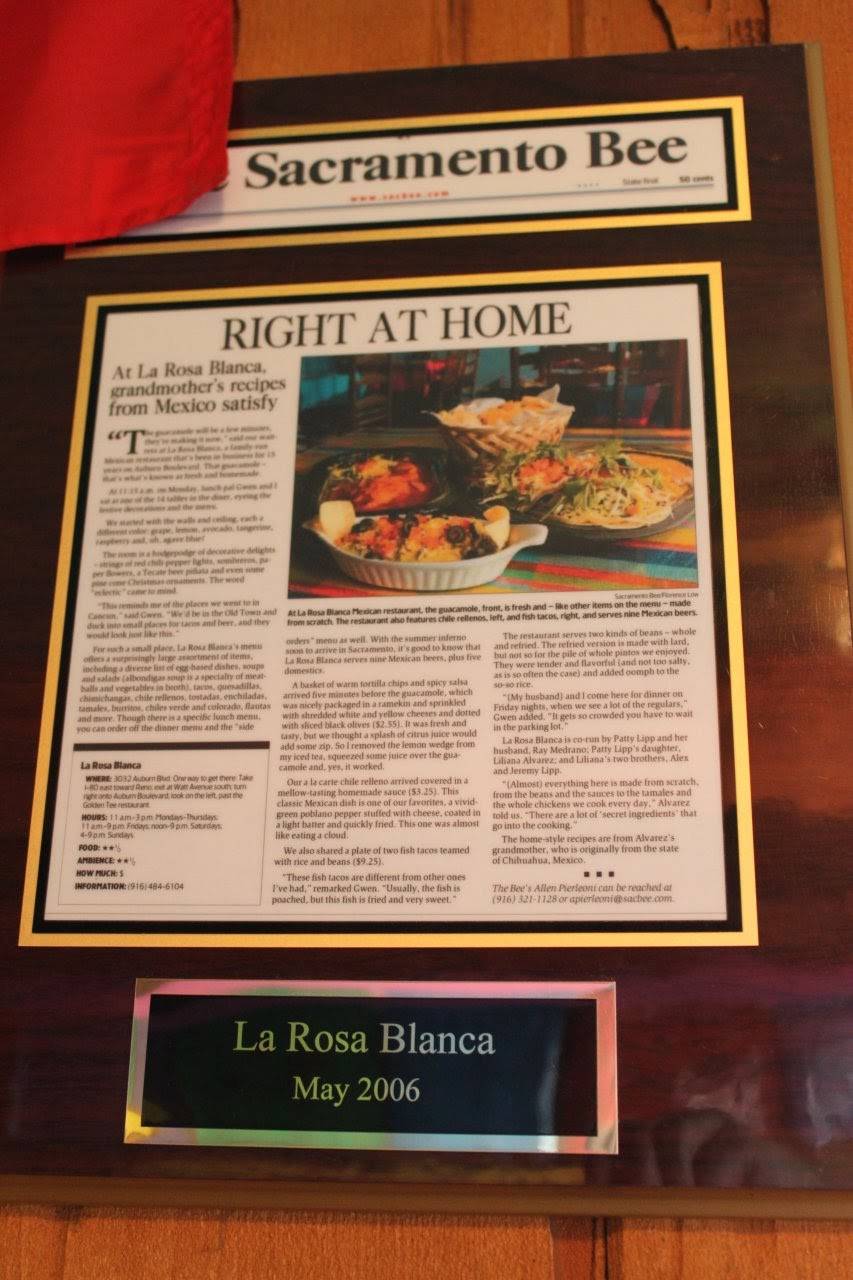 Menu at La Rosa Blanca restaurant, Sacramento, Fulton Ave #5103