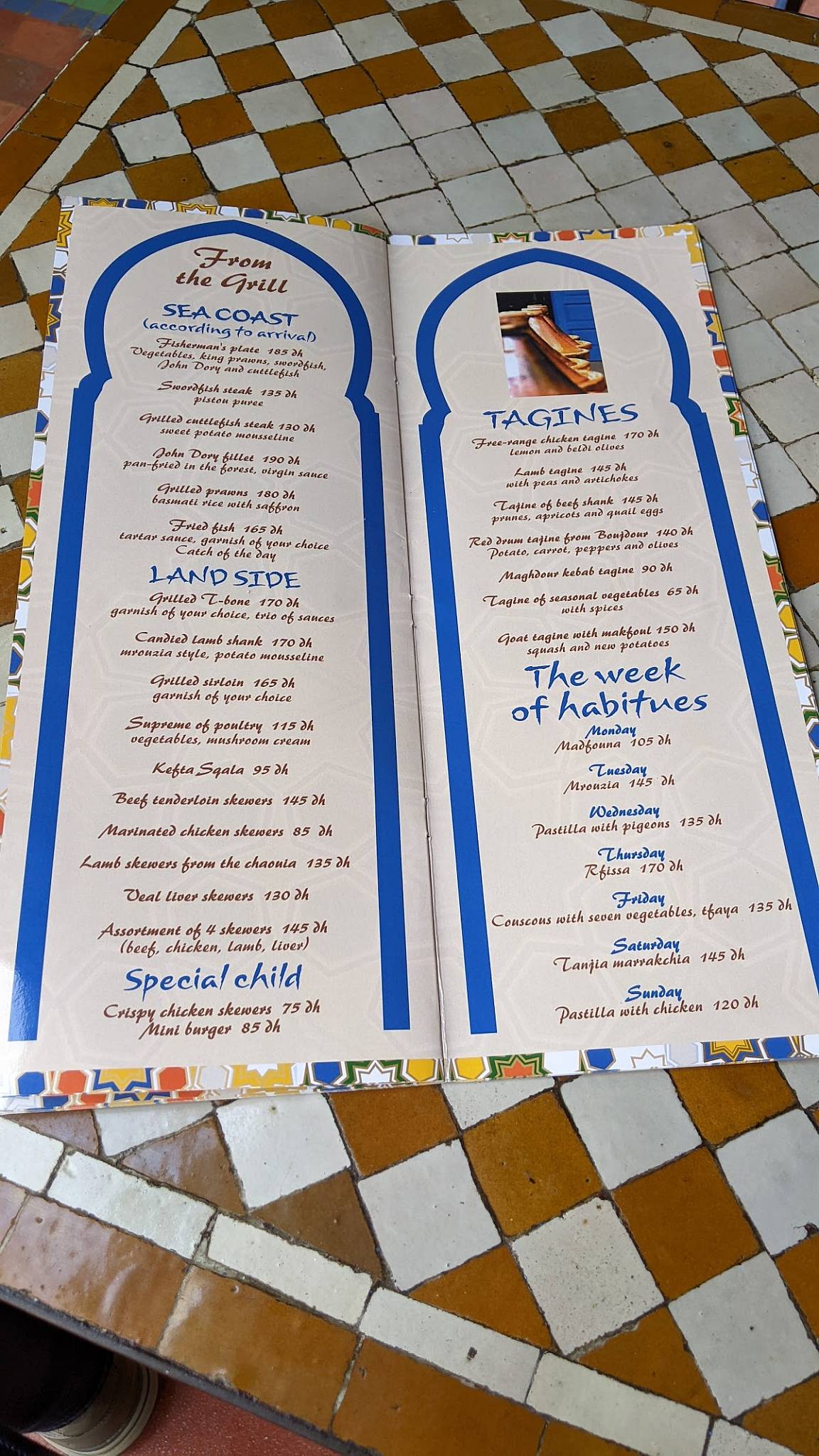 Menu at La Sqala restaurant, Casablanca