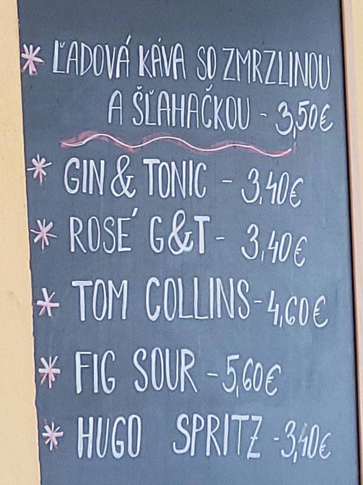 Menu at La Storia restaurant, Bytča