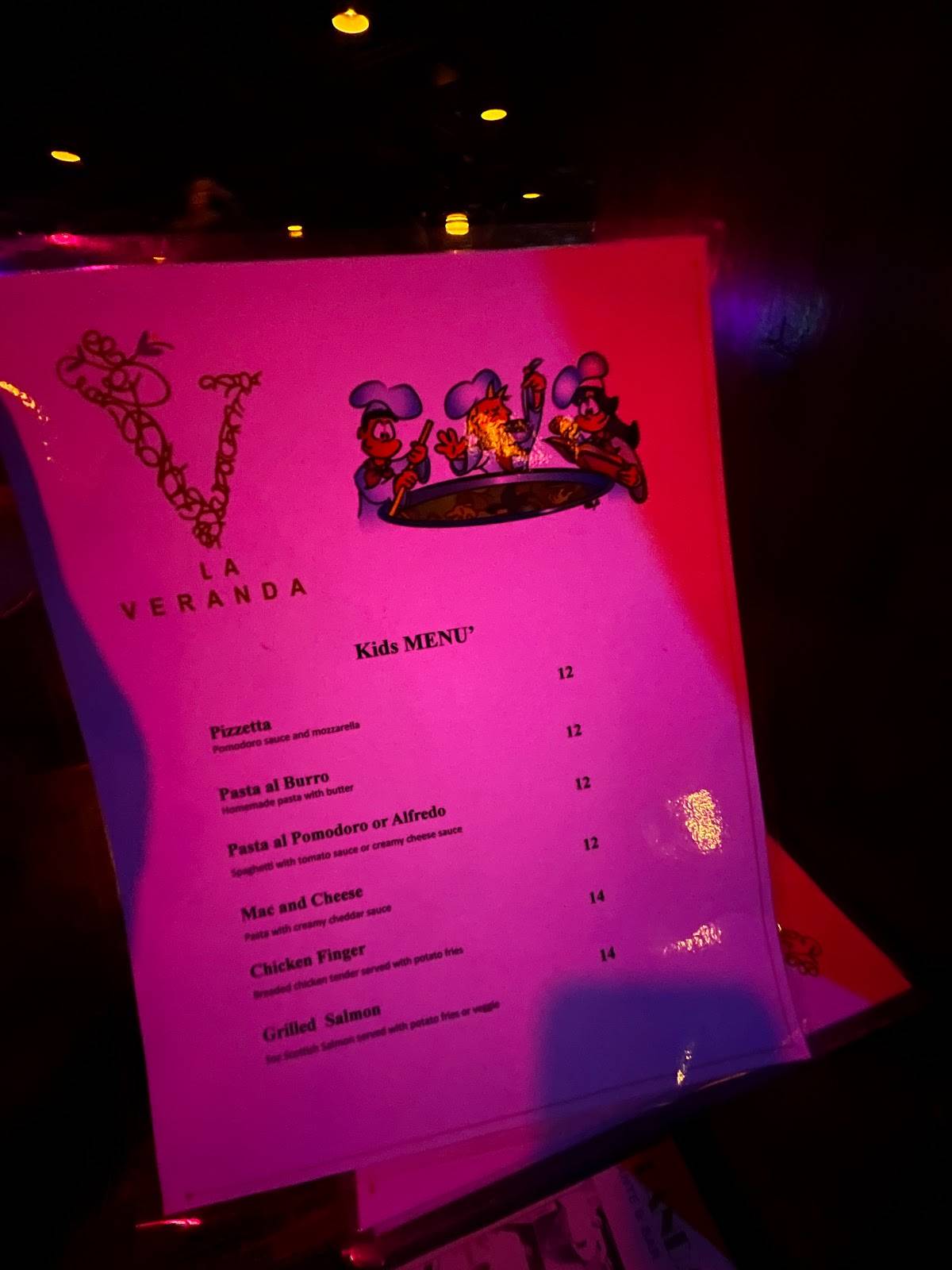 Menu at La Veranda restaurant, Pompano Beach