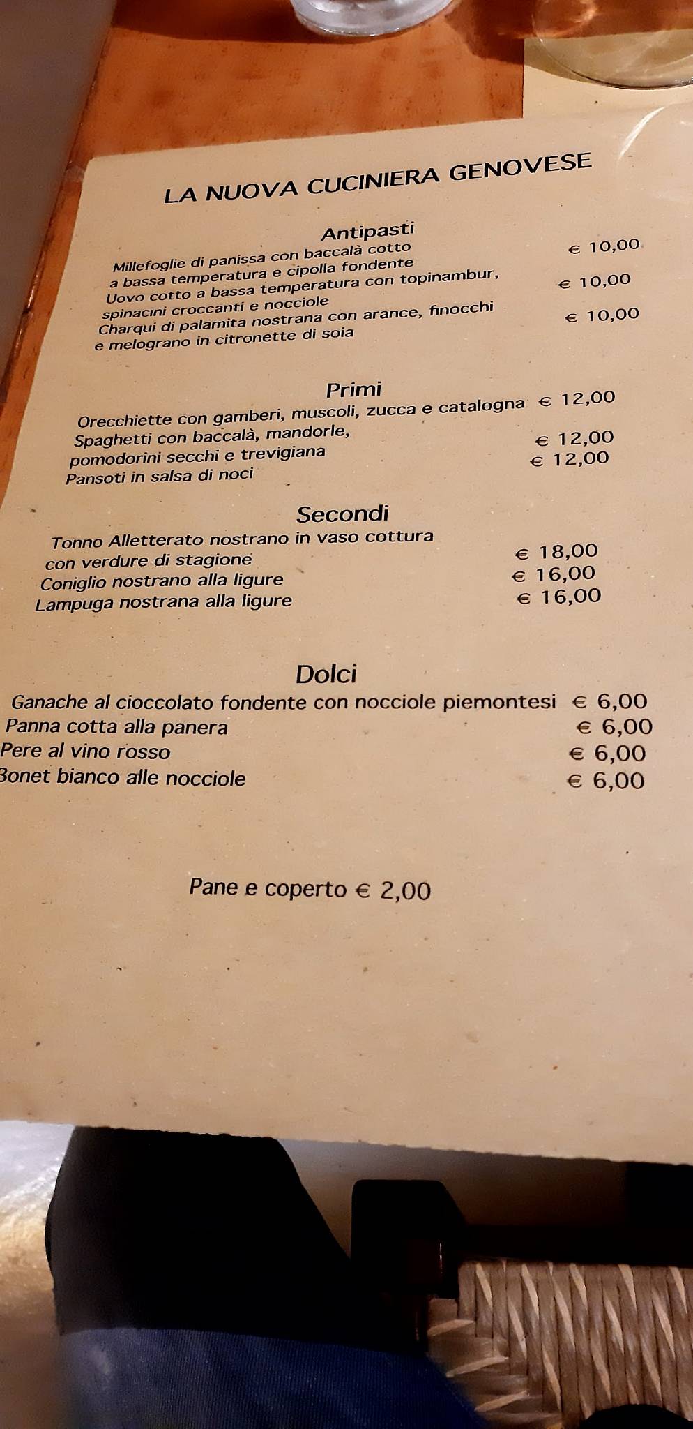 Menu da La nuova cuciniera genovese ristorante, Genova