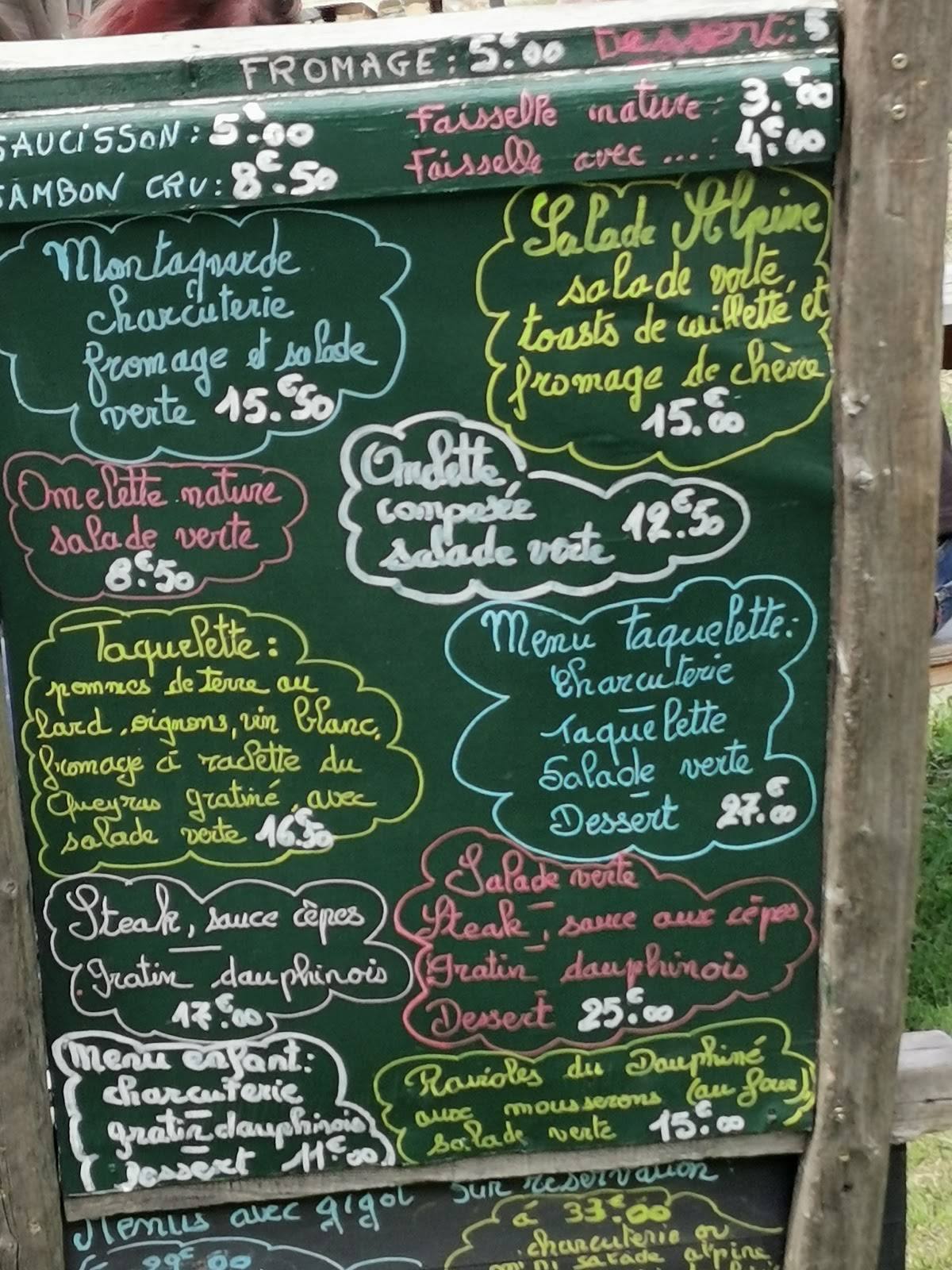 Menu at La taque restaurant, Cervières, les Chalps