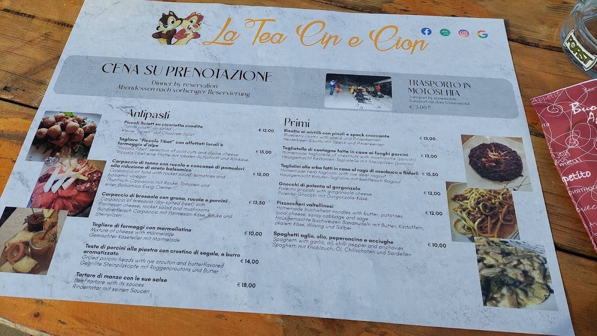 Menu da La Tea Cip & Ciop ristorante, Livigno