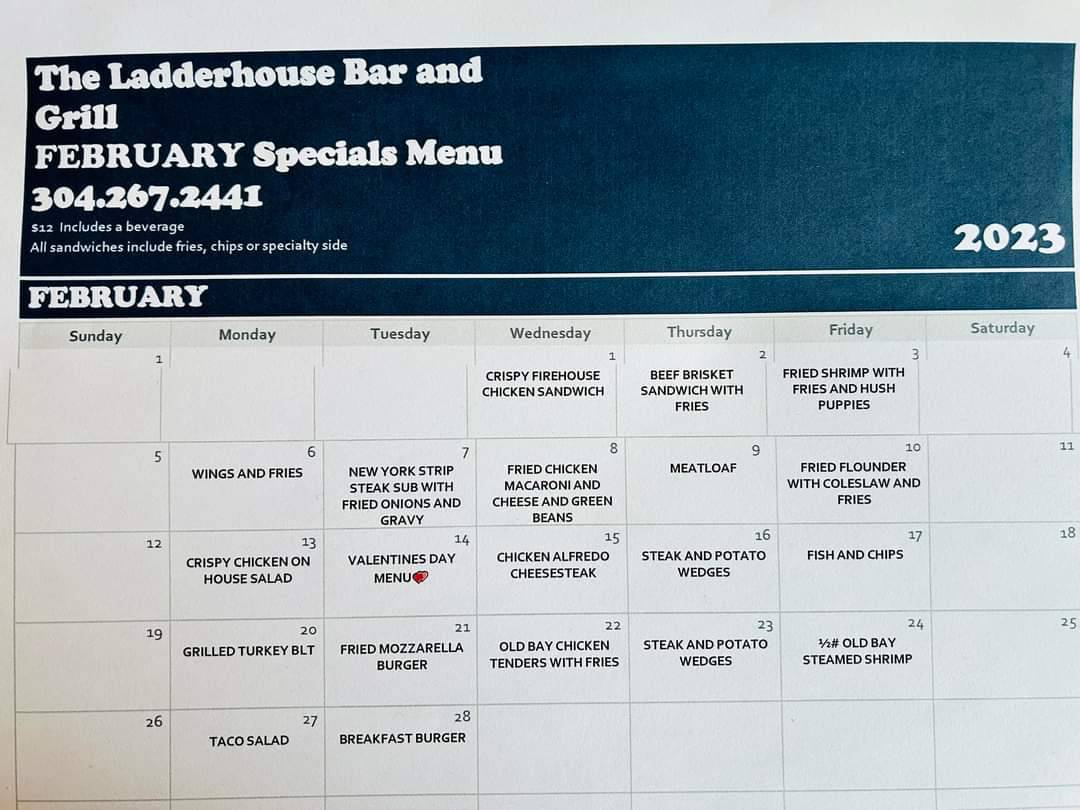 Menu at Ladder House Bar & Grill Inc, Martinsburg
