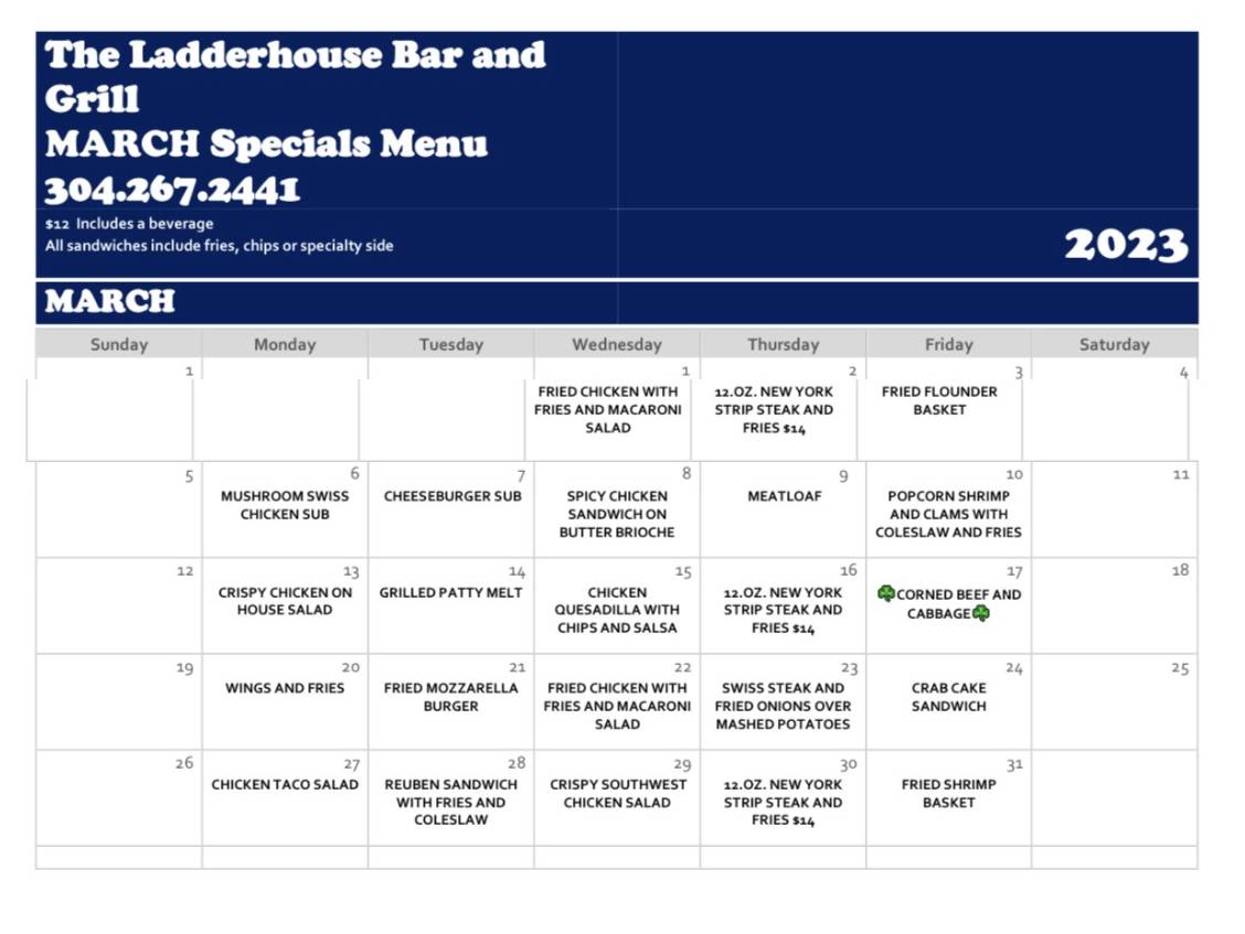 Menu at Ladder House Bar & Grill Inc, Martinsburg