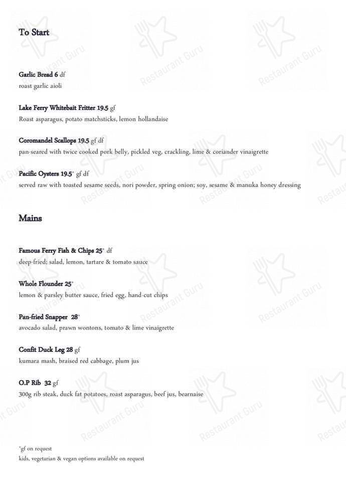 Menu at Lake Ferry Hotel restaurant, Lake Ferry