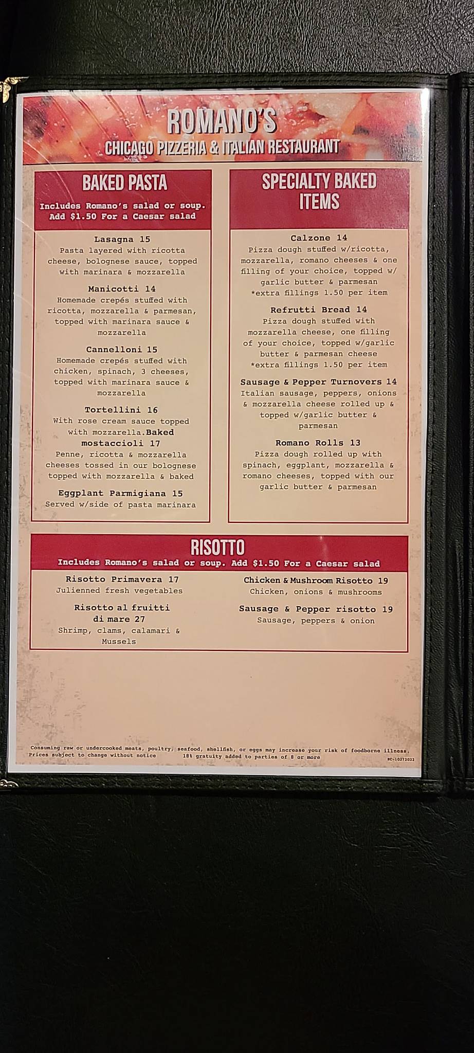 Menu at Romano's Chicago Pizzeria, Lake Havasu City