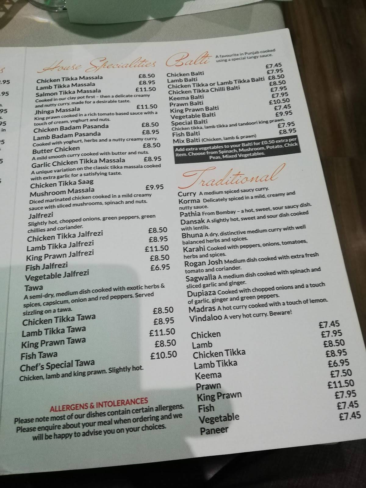 Menu at Lamp Restaurant, Wednesbury, 18 Upper High St