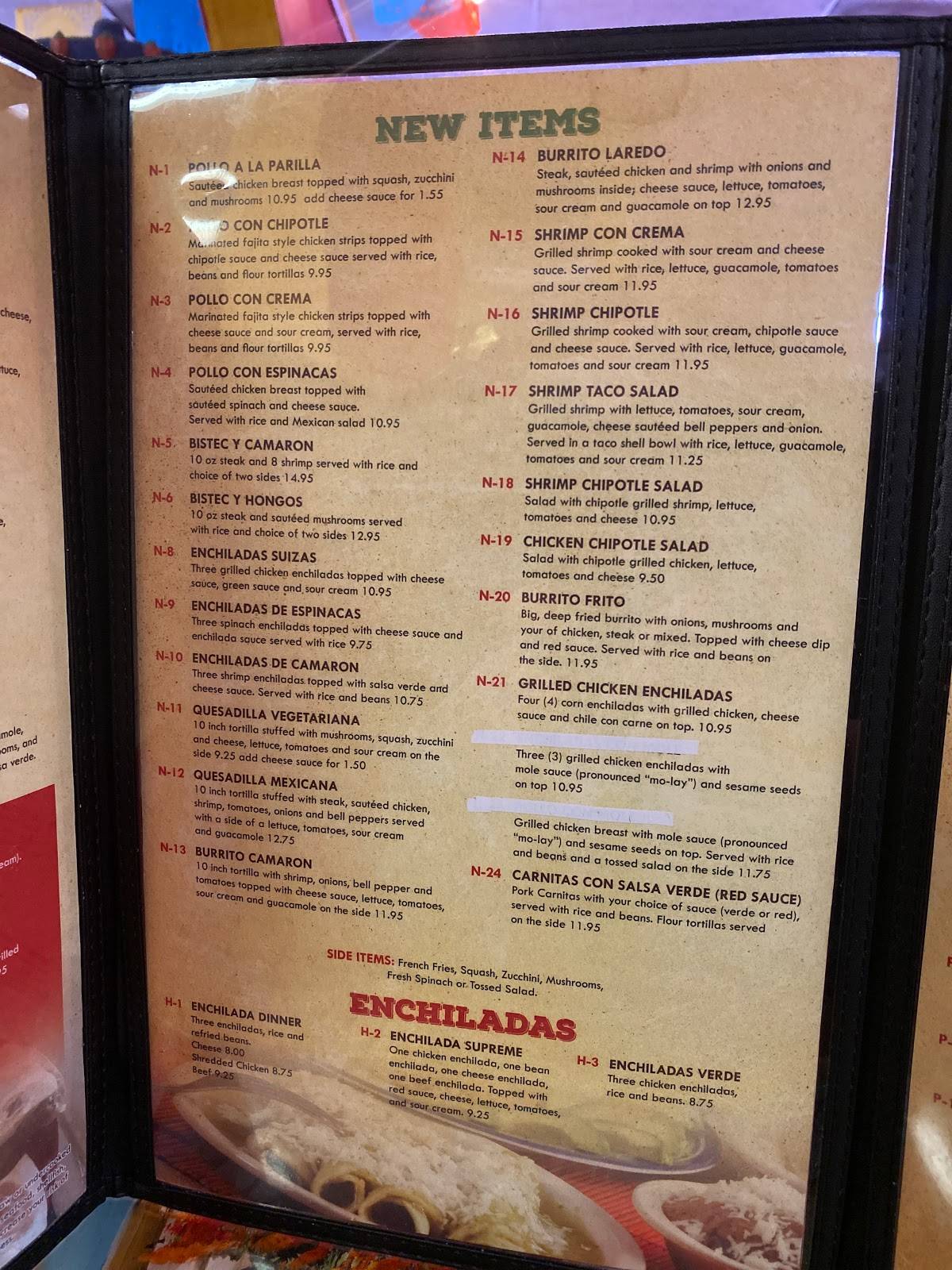 Menu at Laredo's Mexican Restaurant, Macclenny