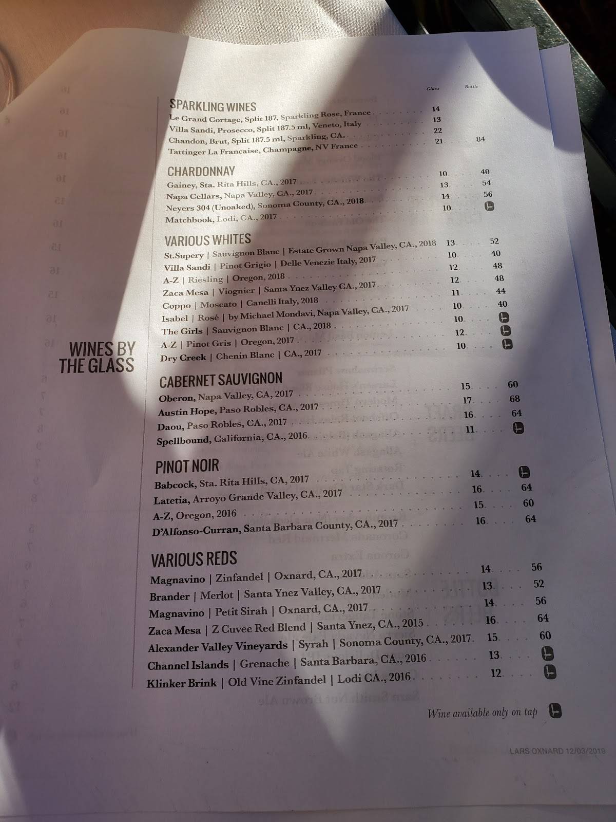 Menu at Larsen's Grill -- Oxnard steakhouse, Oxnard