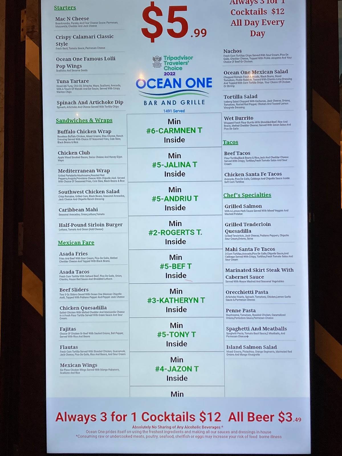 Menu at Ocean One Bar & Grille, Las Vegas