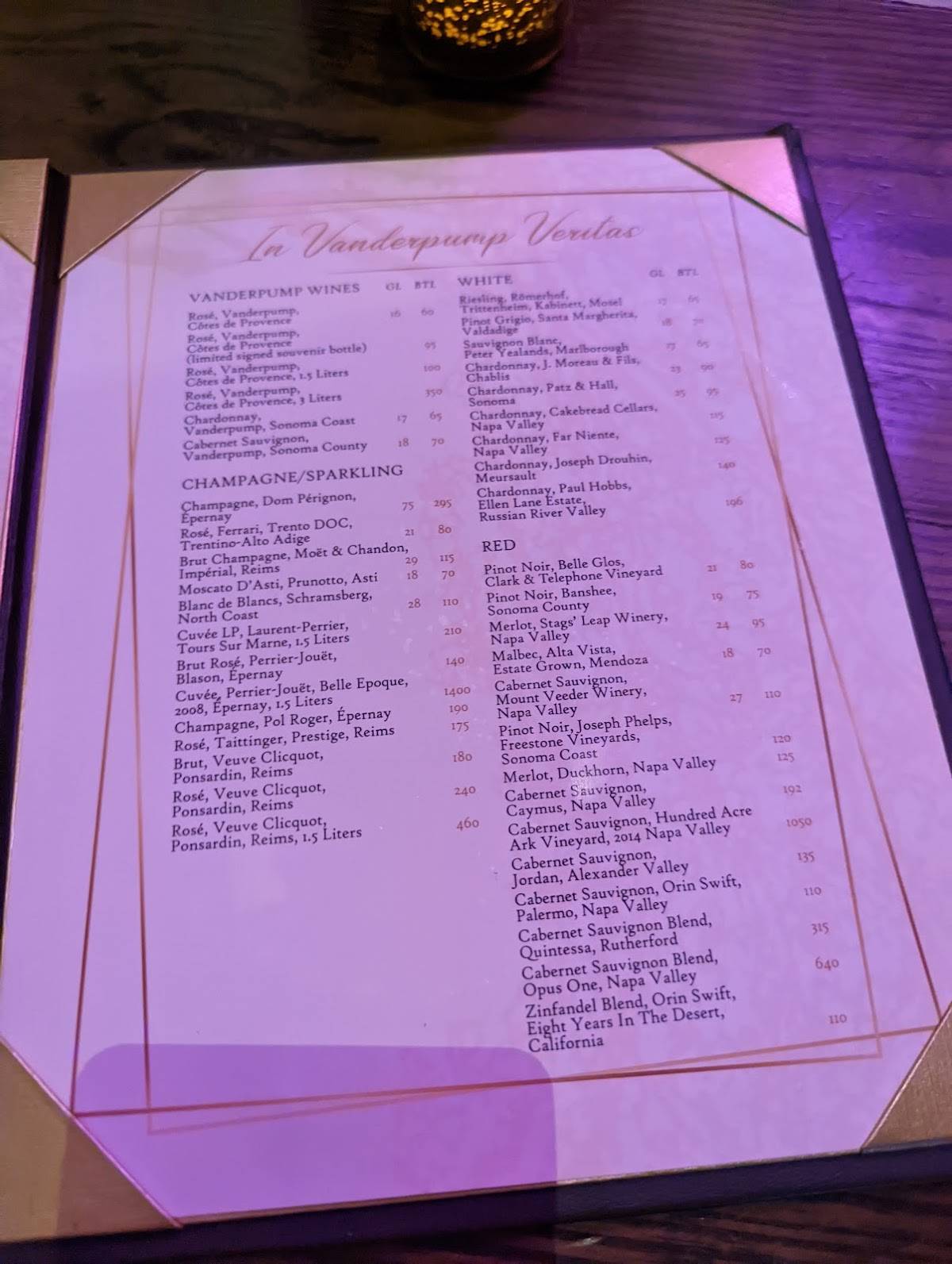 Menu at Vanderpump Cocktail Garden pub & bar, Las Vegas