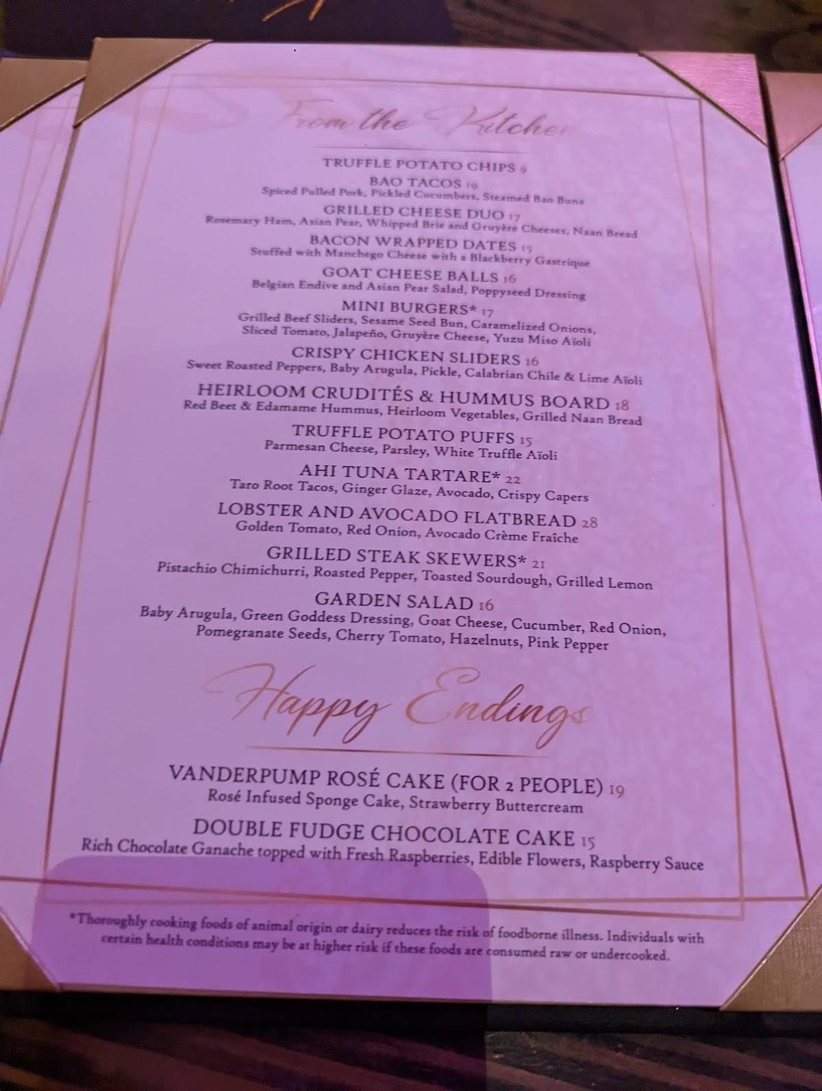 Menu at Vanderpump Cocktail Garden pub & bar, Las Vegas