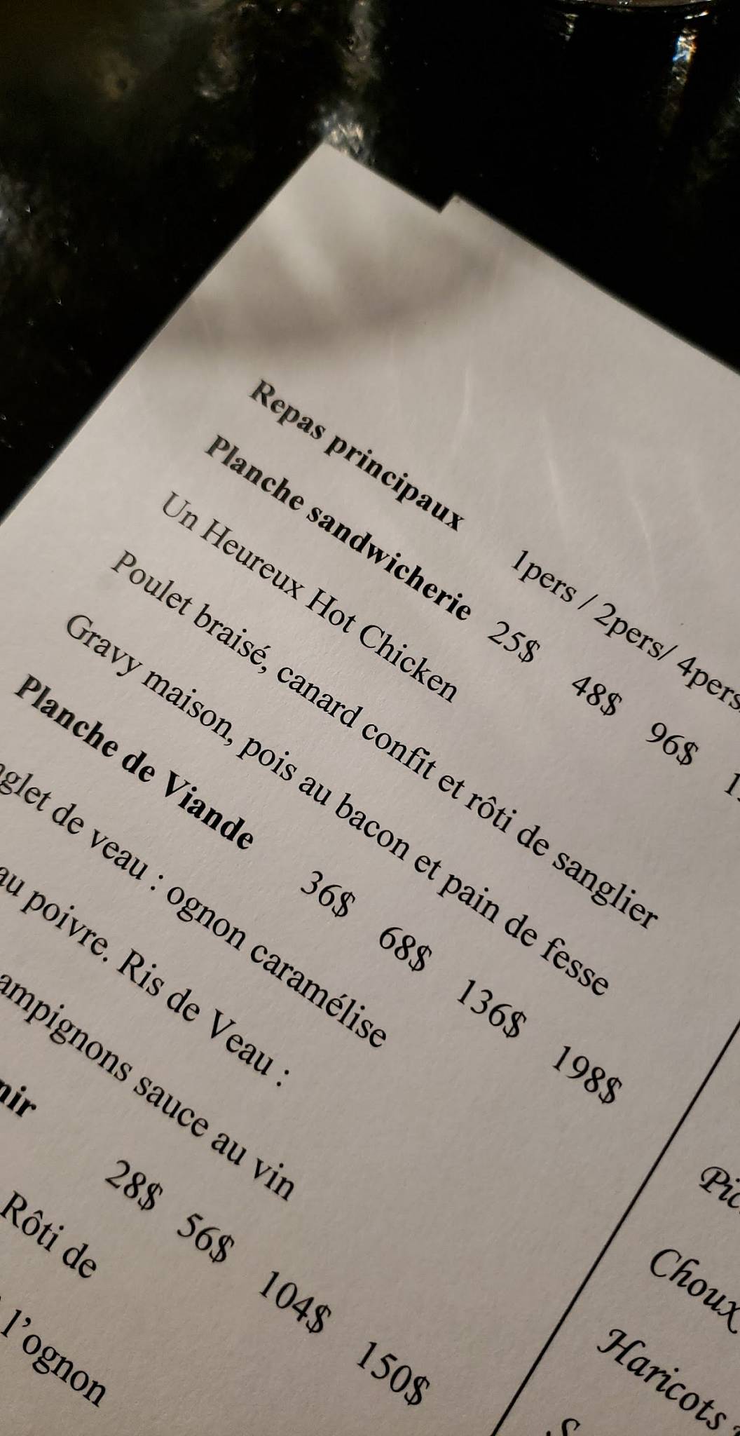 Menu au Le Bavard et l'Ivrogne restaurant, Sept-Iles