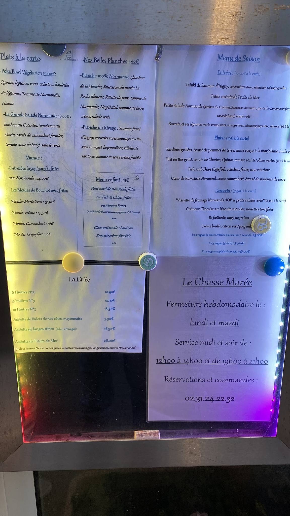 Menu au Le Chasse marée restaurant, Merville-Franceville-Plage