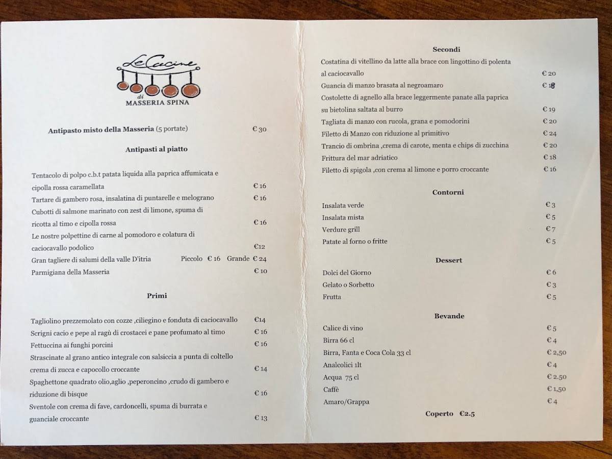 Menu da Le Cucine di Masseria Spina ristorante, Monopoli