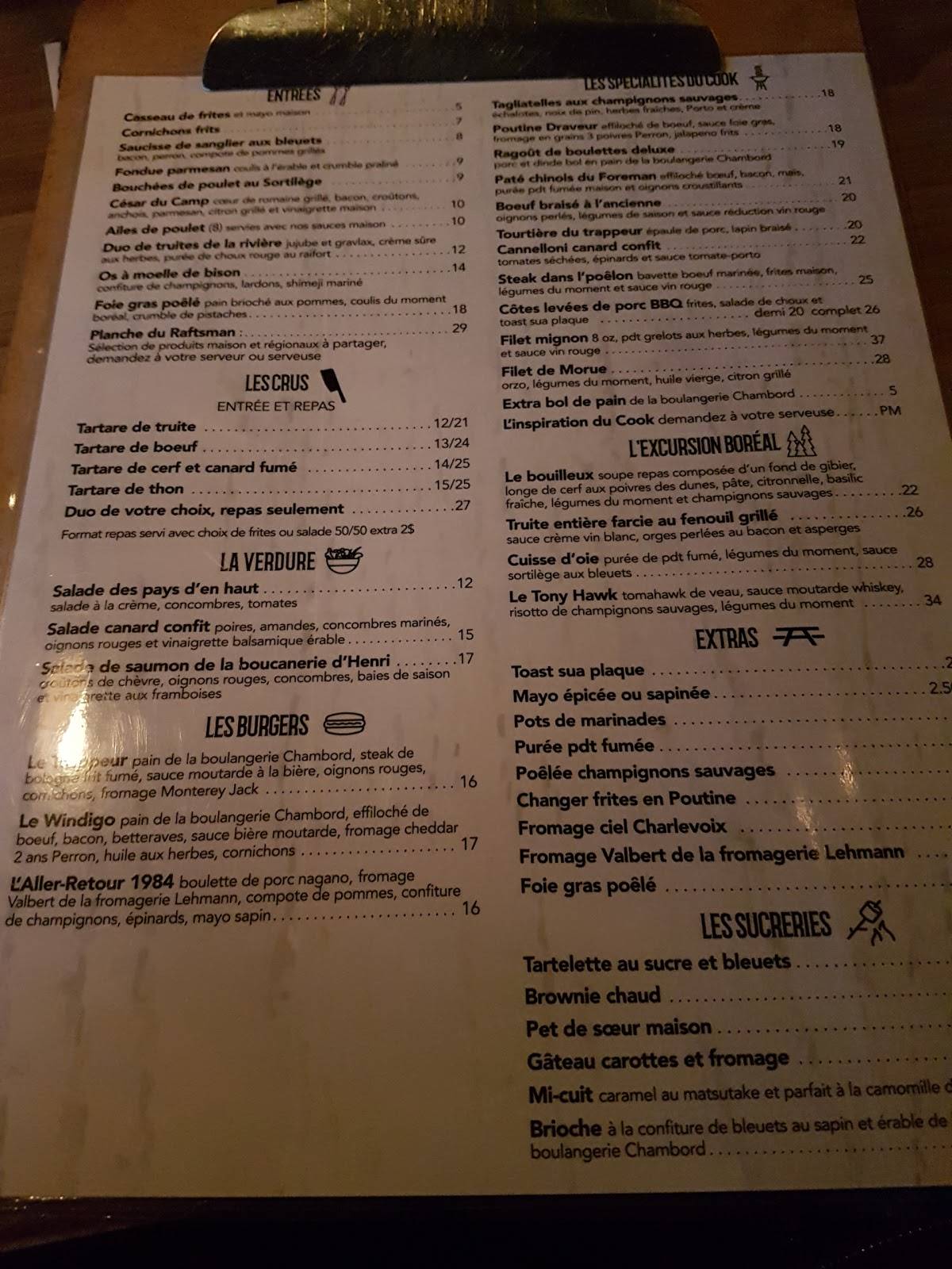 Menu au Le Draveur - Cookerie Bar, Roberval